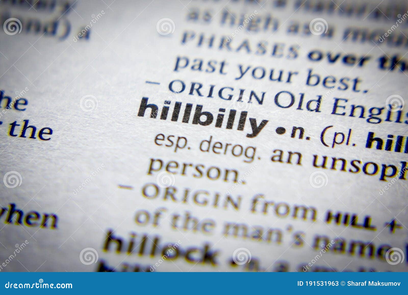 Word or Phrase Hillbilly in a Dictionary. Stock Image - Image of ...