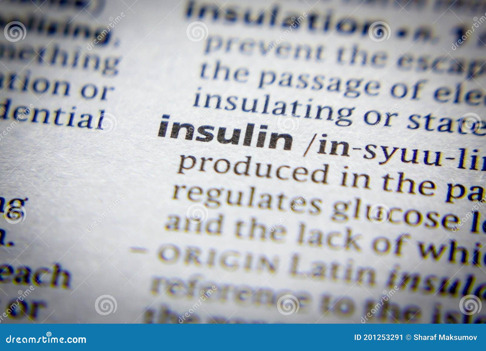 Word or Phrase Insulin in a Dictionary. Stock Image - Image of white ...