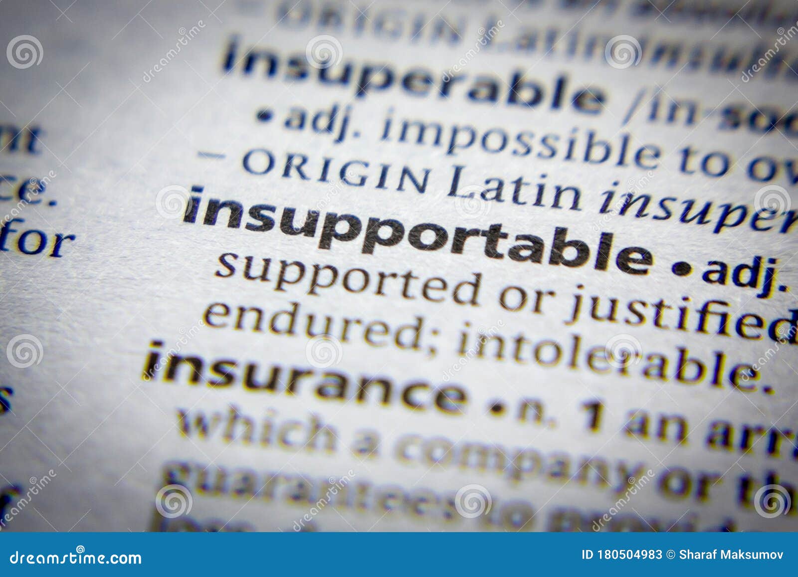 Word or Phrase Insupportable in a Dictionary Stock Image - Image of ...