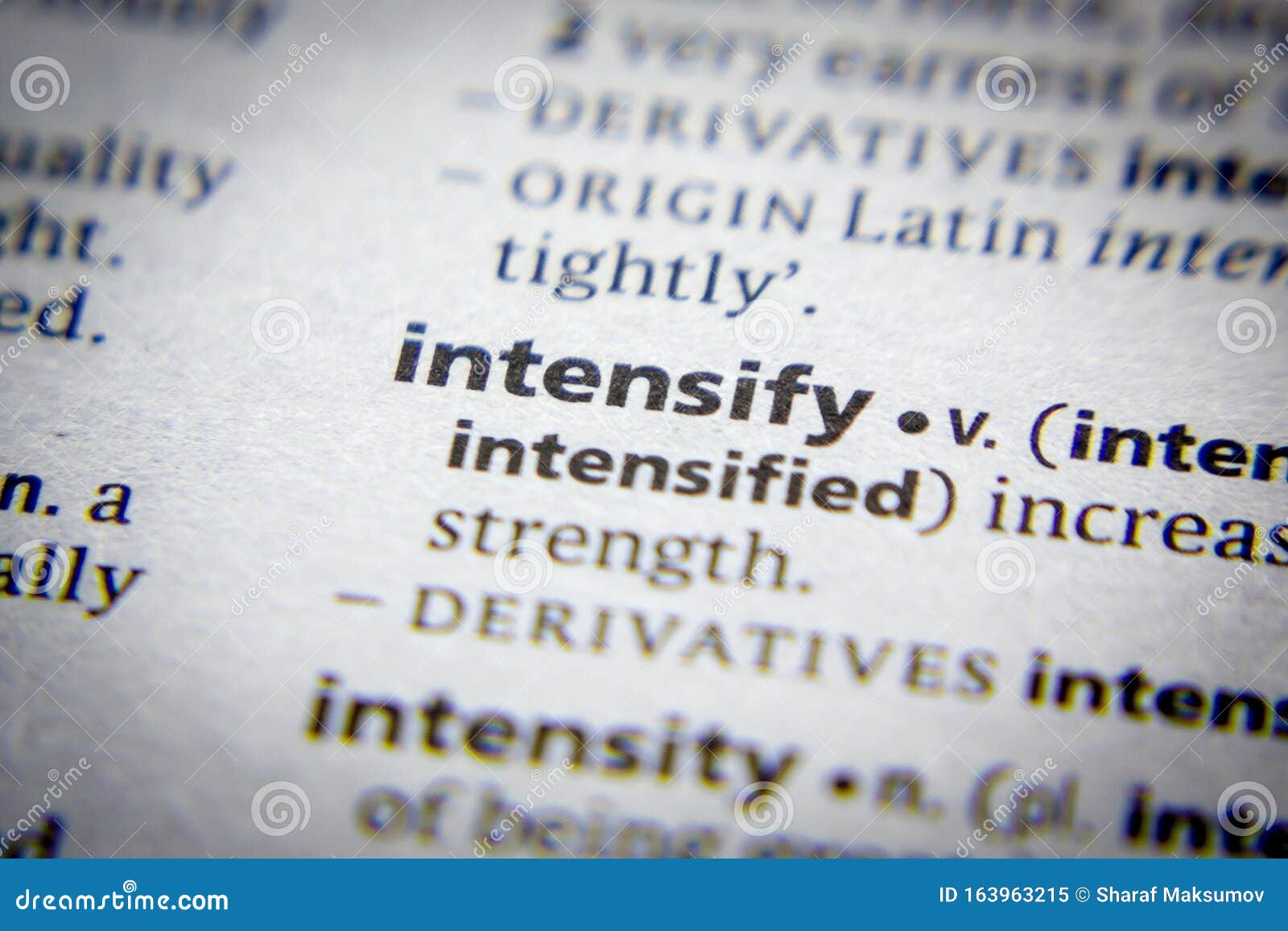 Word or Phrase Intensify in a Dictionary Stock Image - Image of paper ...
