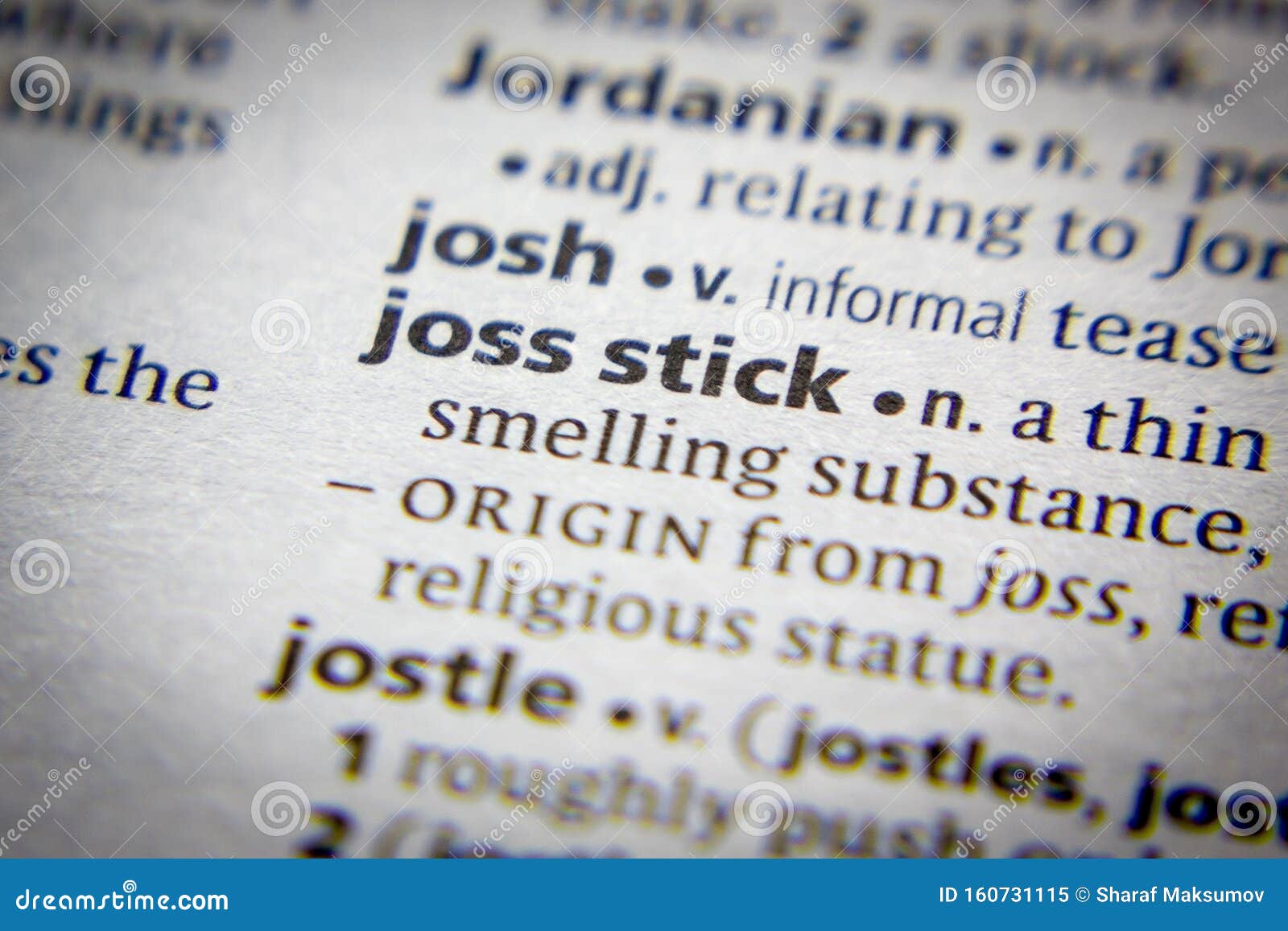 Word or Phrase Joss Stick in a Dictionary Stock Image - Image of ...