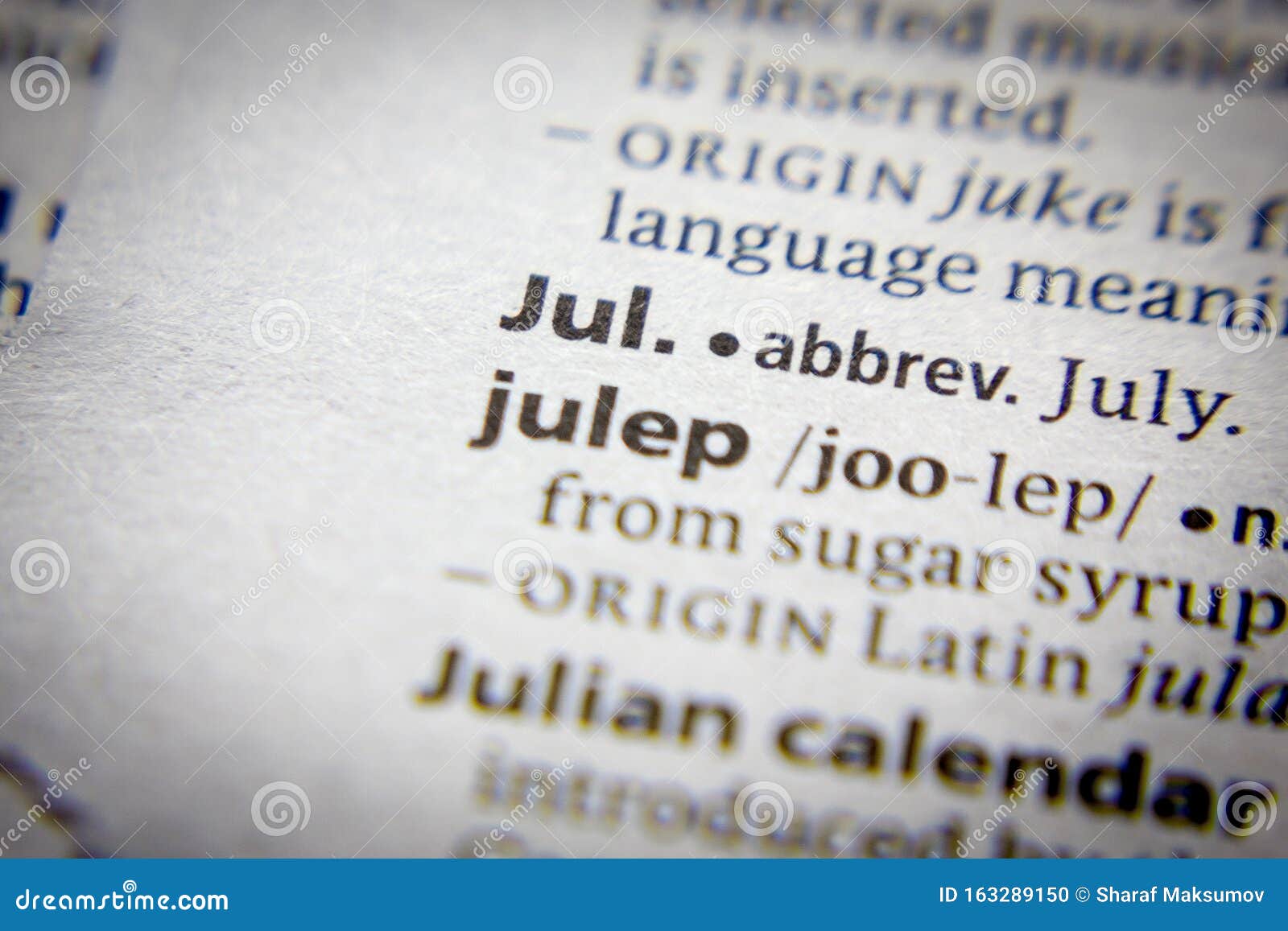 Word or Phrase Jul. in a Dictionary Stock Photo - Image of black ...