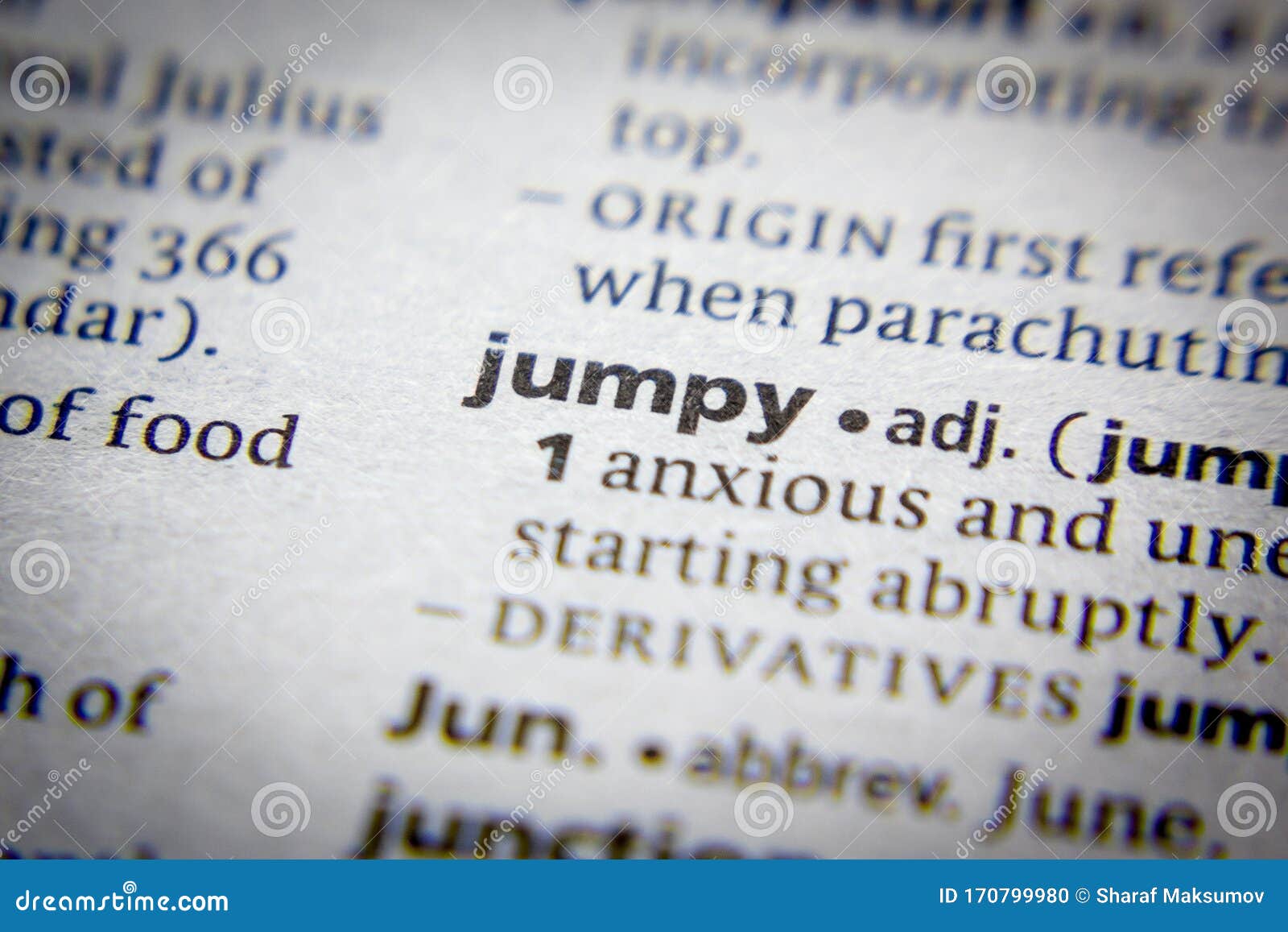 Word or Phrase Jumpy in a Dictionary Stock Photo - Image of paper ...