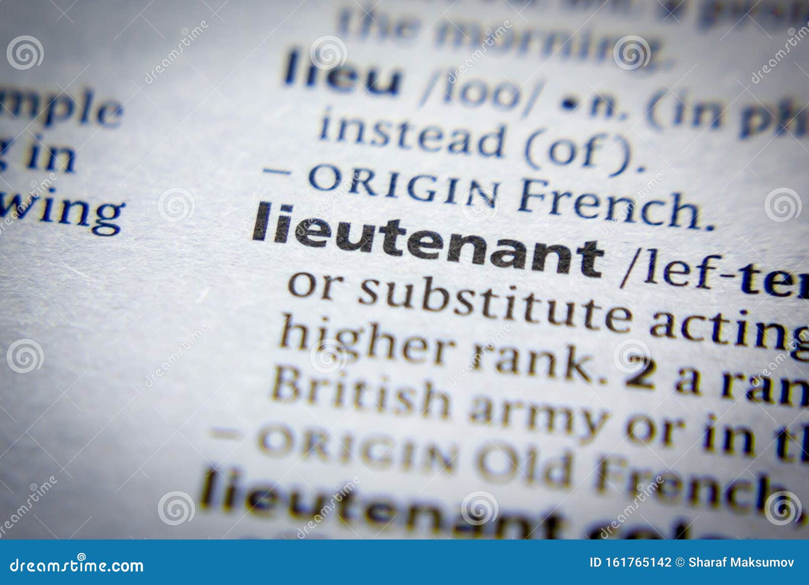 Word or Phrase Lieutenant in a Dictionary Stock Photo - Image of page ...