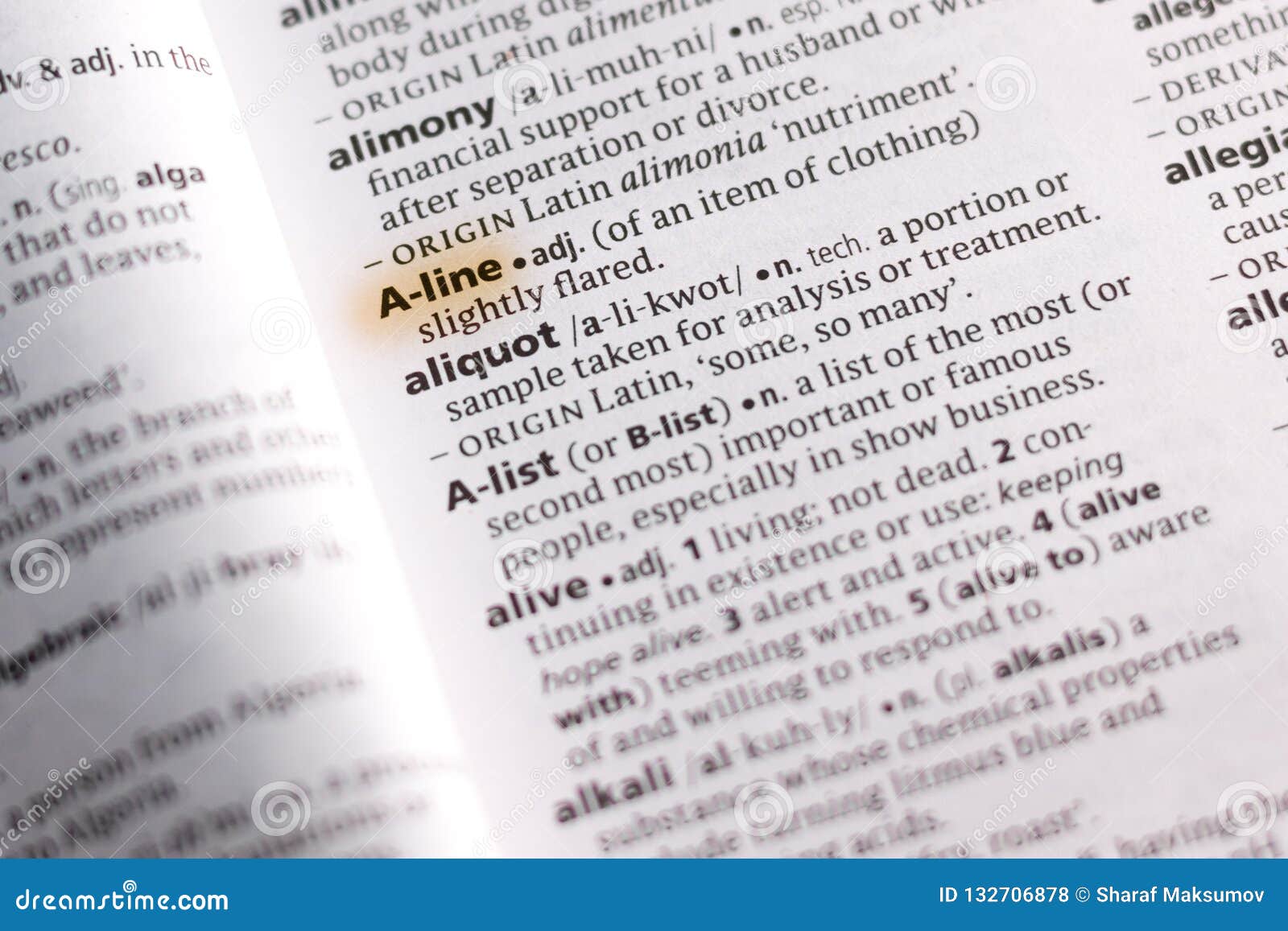 The Word or Phrase a-Line in a Dictionary Stock Photo - Image of ...