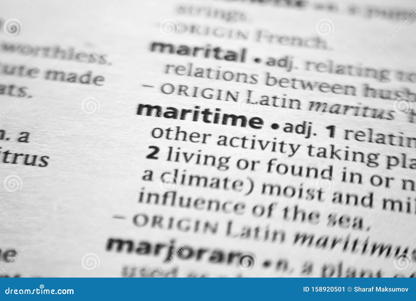 Word or Phrase Maritime in a Dictionary Stock Image - Image of white ...