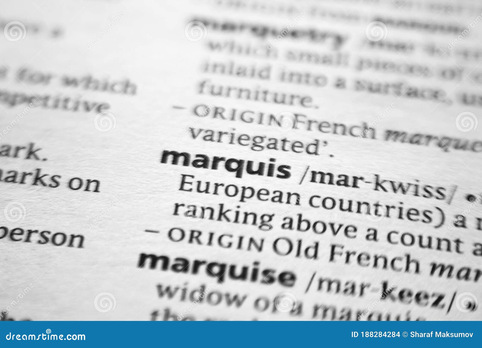 Word or Phrase Marquis in a Dictionary. Stock Photo - Image of concept ...
