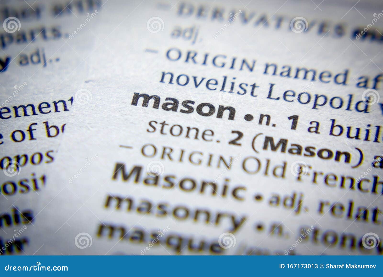 Word or Phrase Mason in a Dictionary Stock Image - Image of paper ...