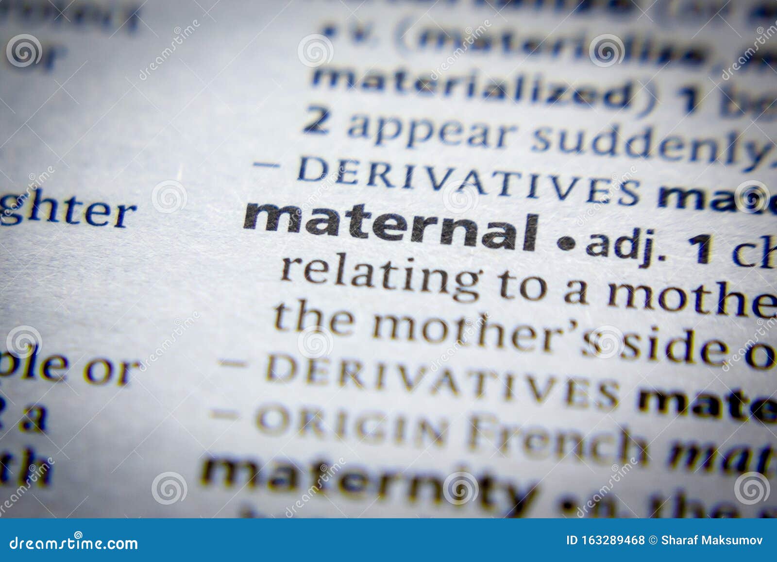 Word or Phrase Maternal in a Dictionary Stock Photo - Image of word ...