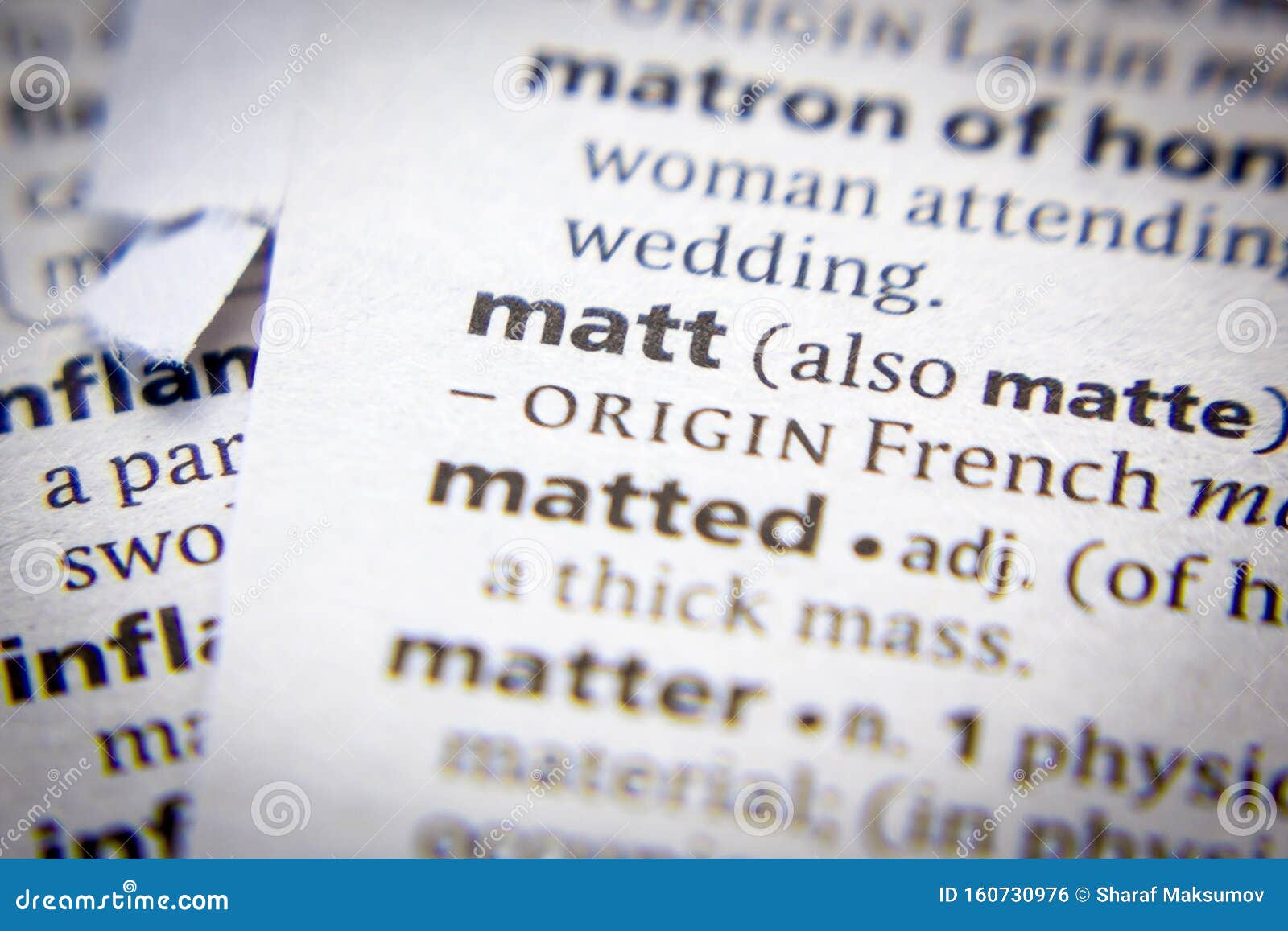Word or Phrase Matt in a Dictionary Stock Photo - Image of meaning ...