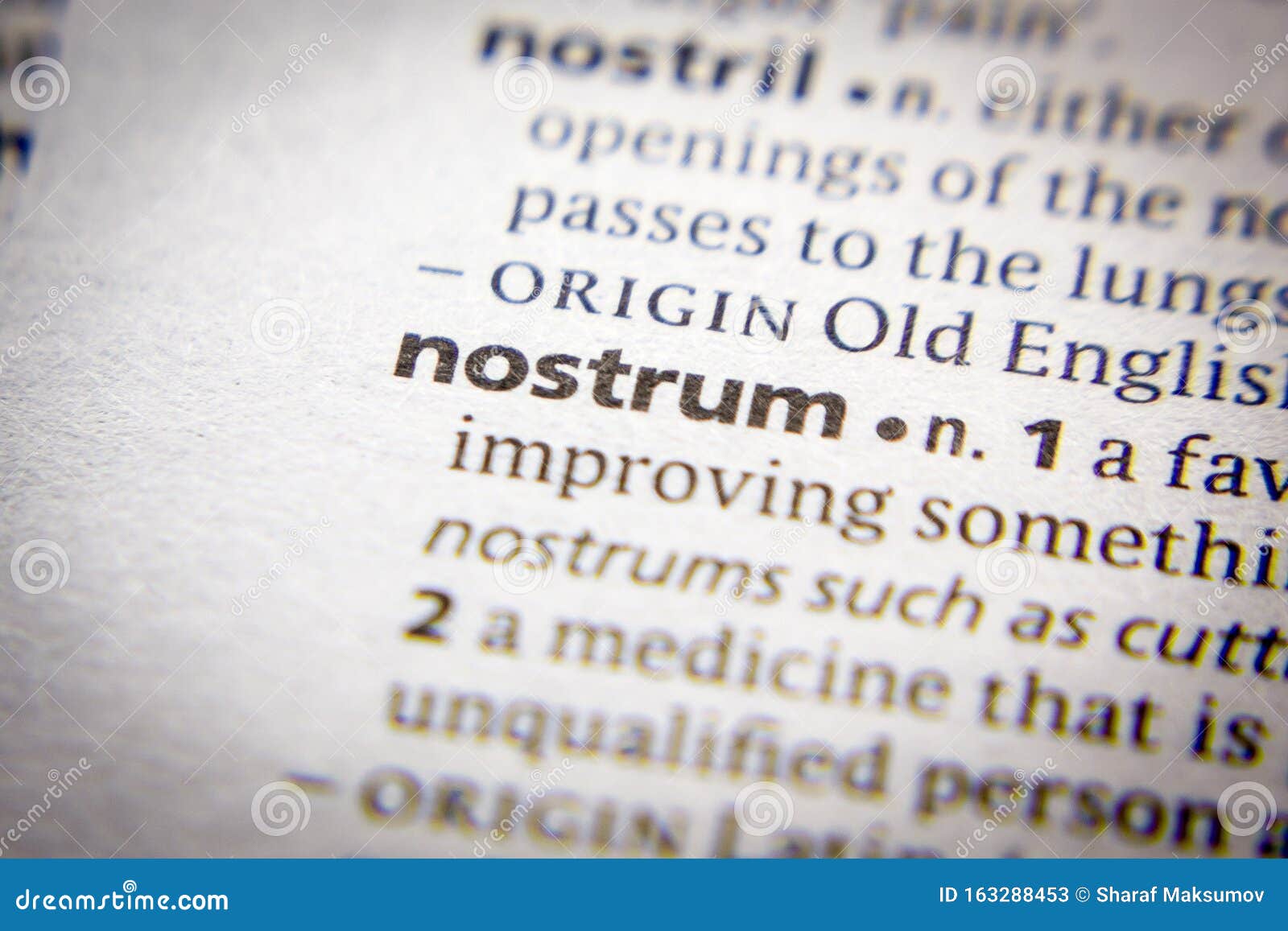 Word or Phrase Nostrum in a Dictionary Stock Image - Image of ...
