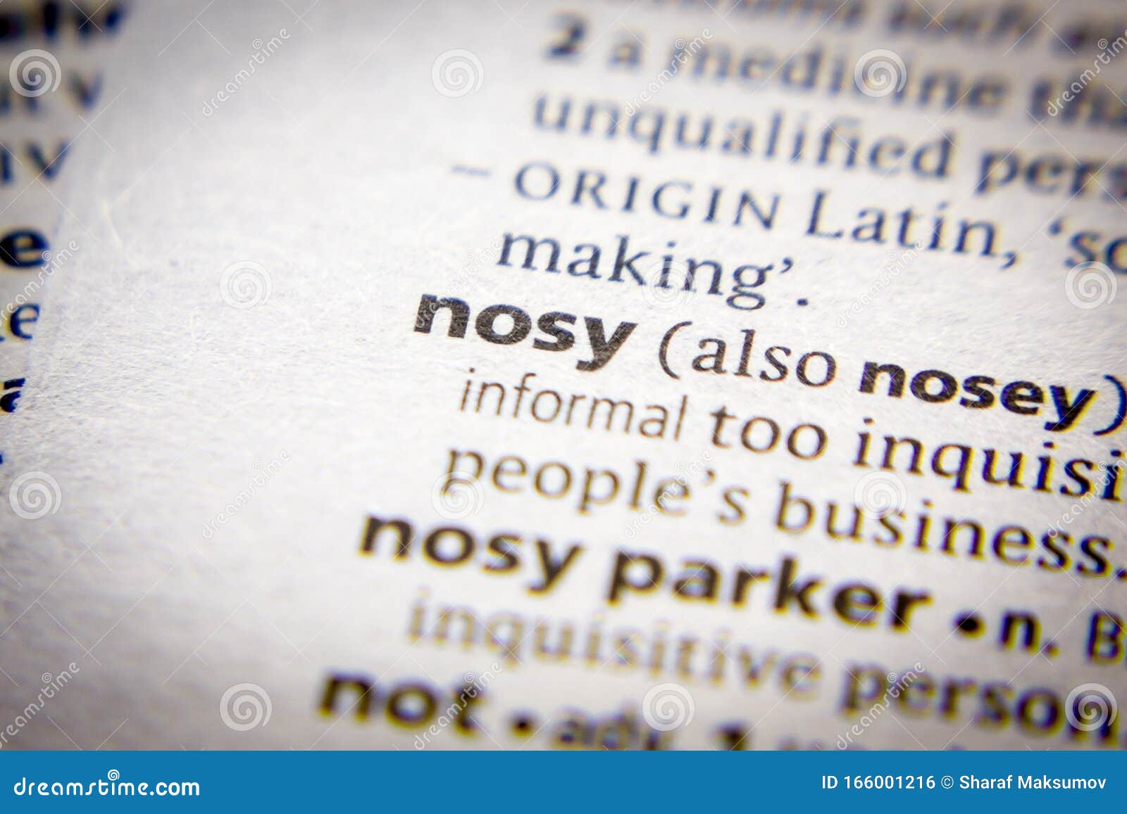 Word or Phrase Nosy in a Dictionary Stock Photo - Image of magnifying ...