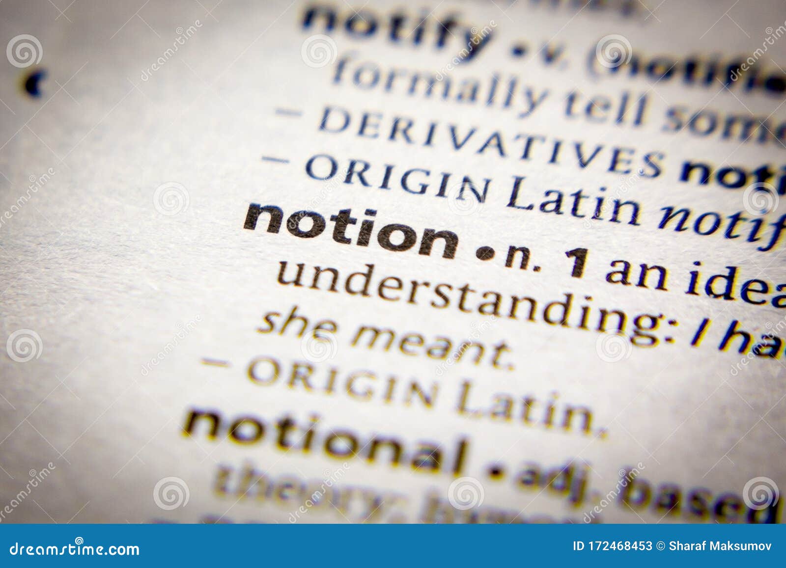 Word or Phrase Notion in a Dictionary. Stock Image - Image of white ...