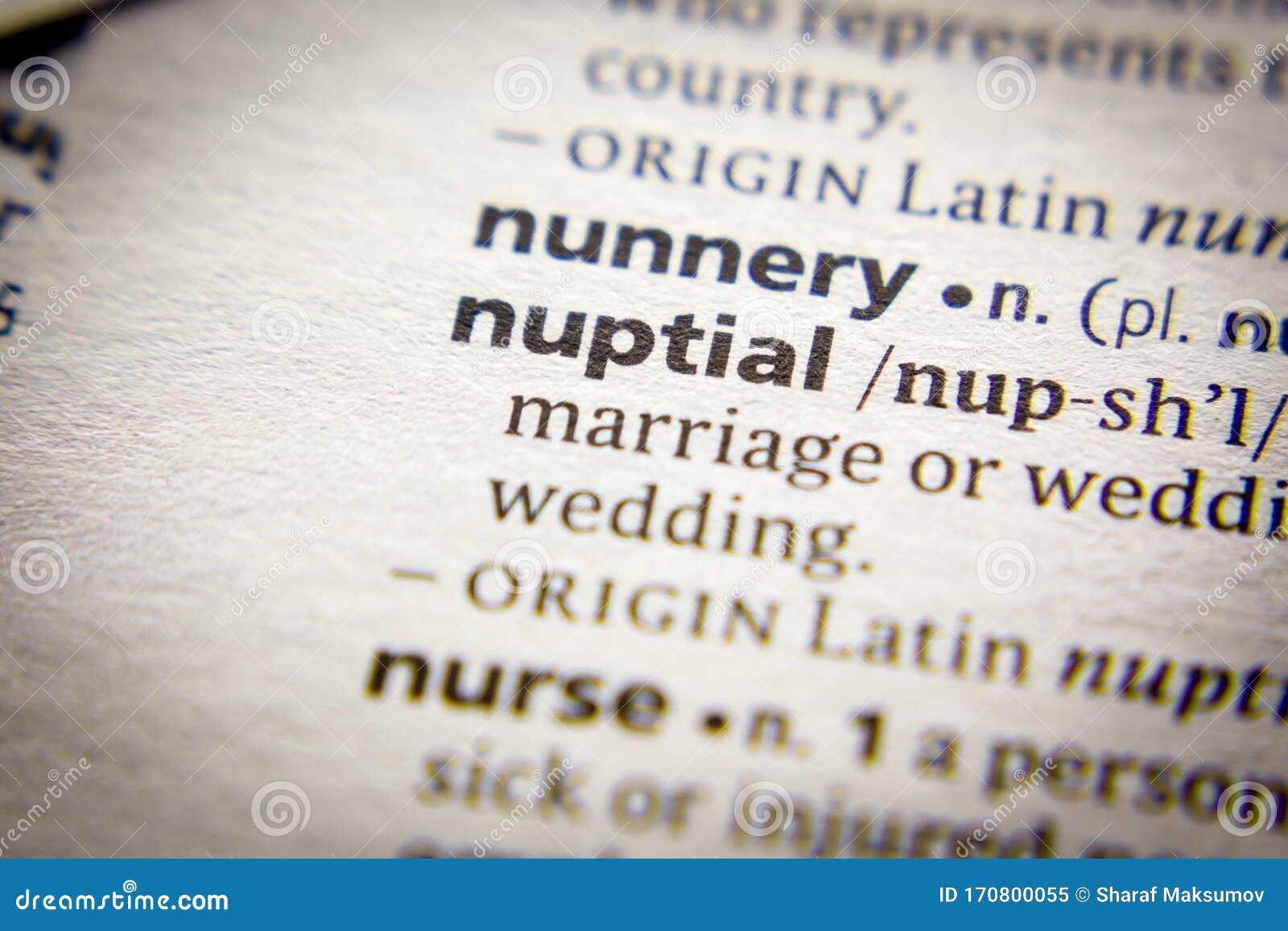 Word or Phrase Nuptial in a Dictionary Stock Image - Image of ...