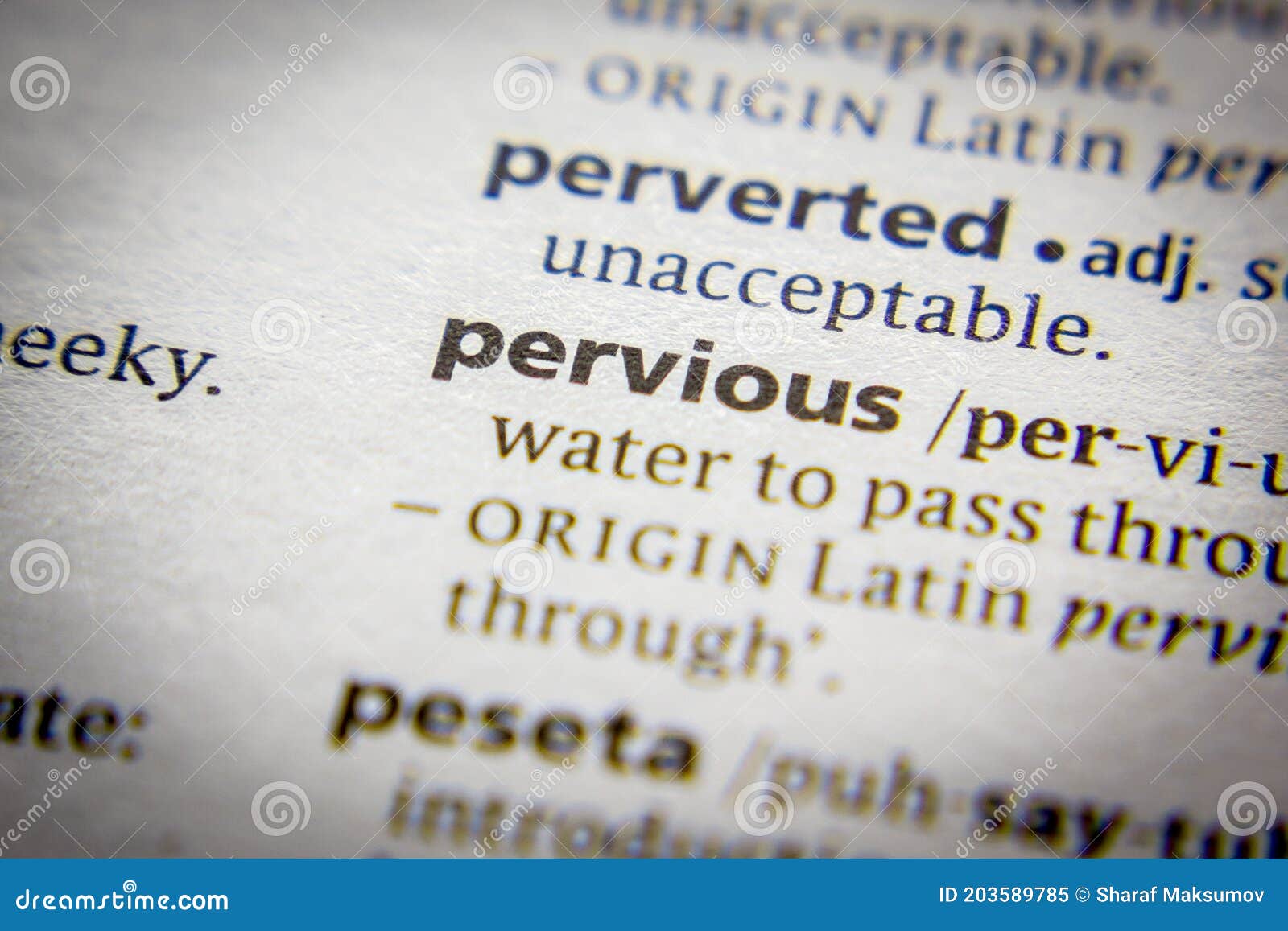 Word or Phrase Pervious in a Dictionary. Stock Image - Image of ...