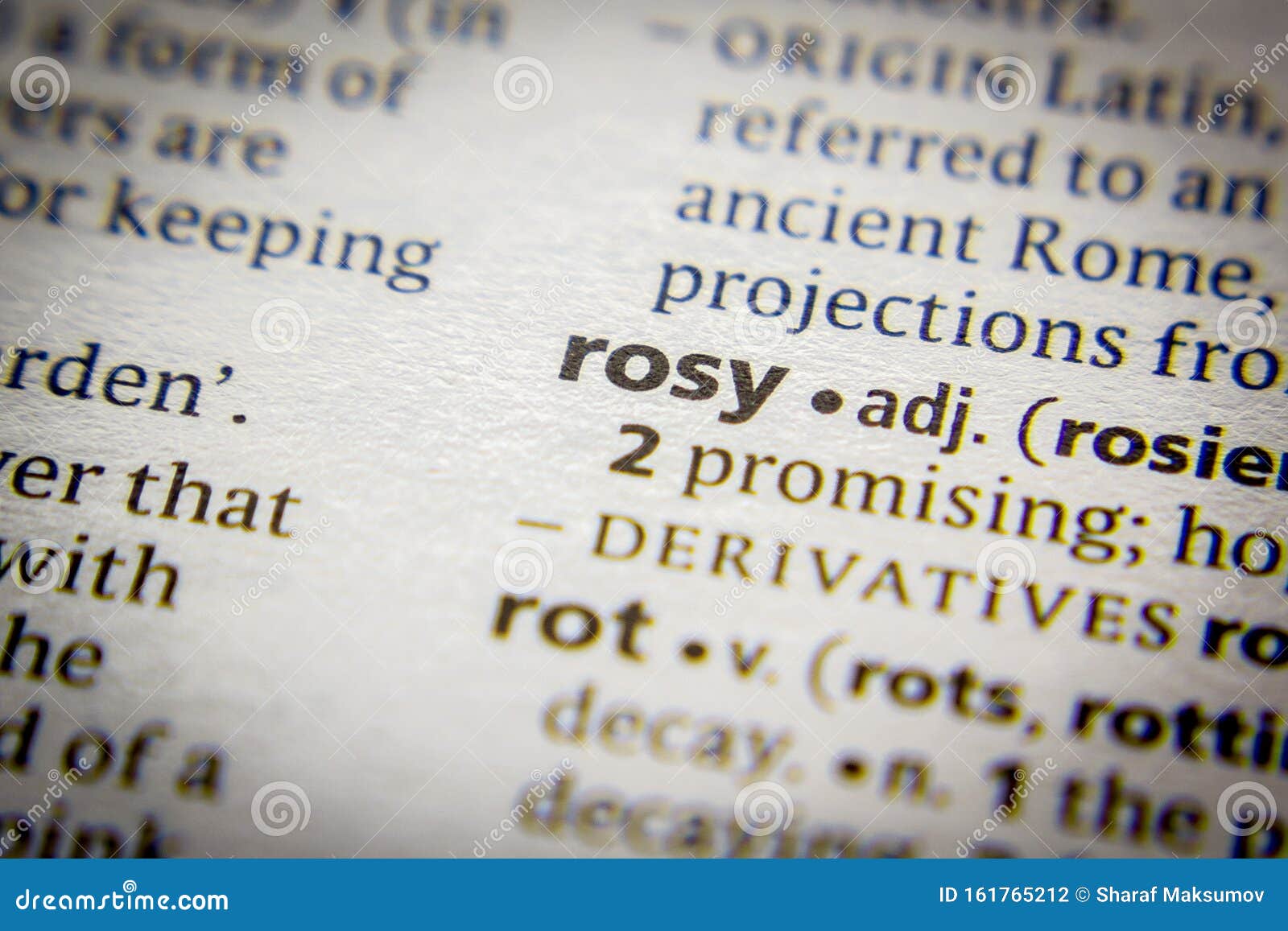 Word or Phrase Rosy in a Dictionary Stock Photo - Image of white ...