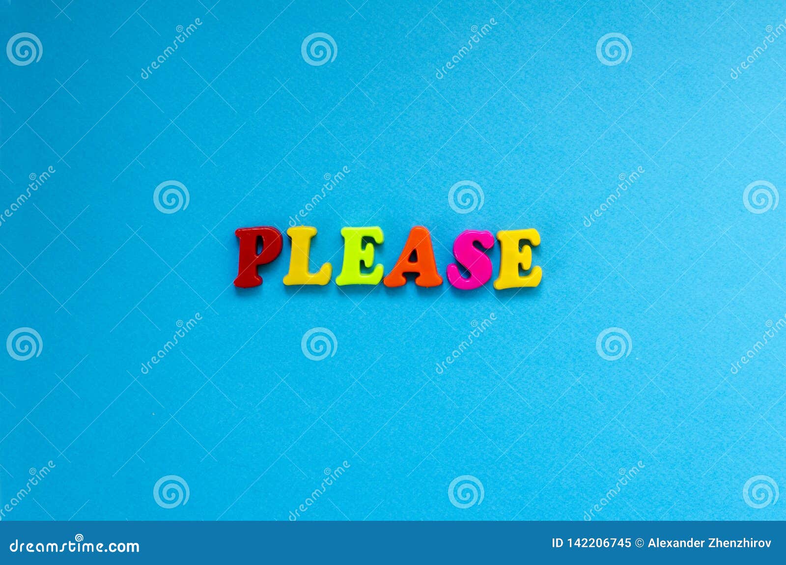 Word Please from Plastic Magnetic Letters on Blue Background Stock ...