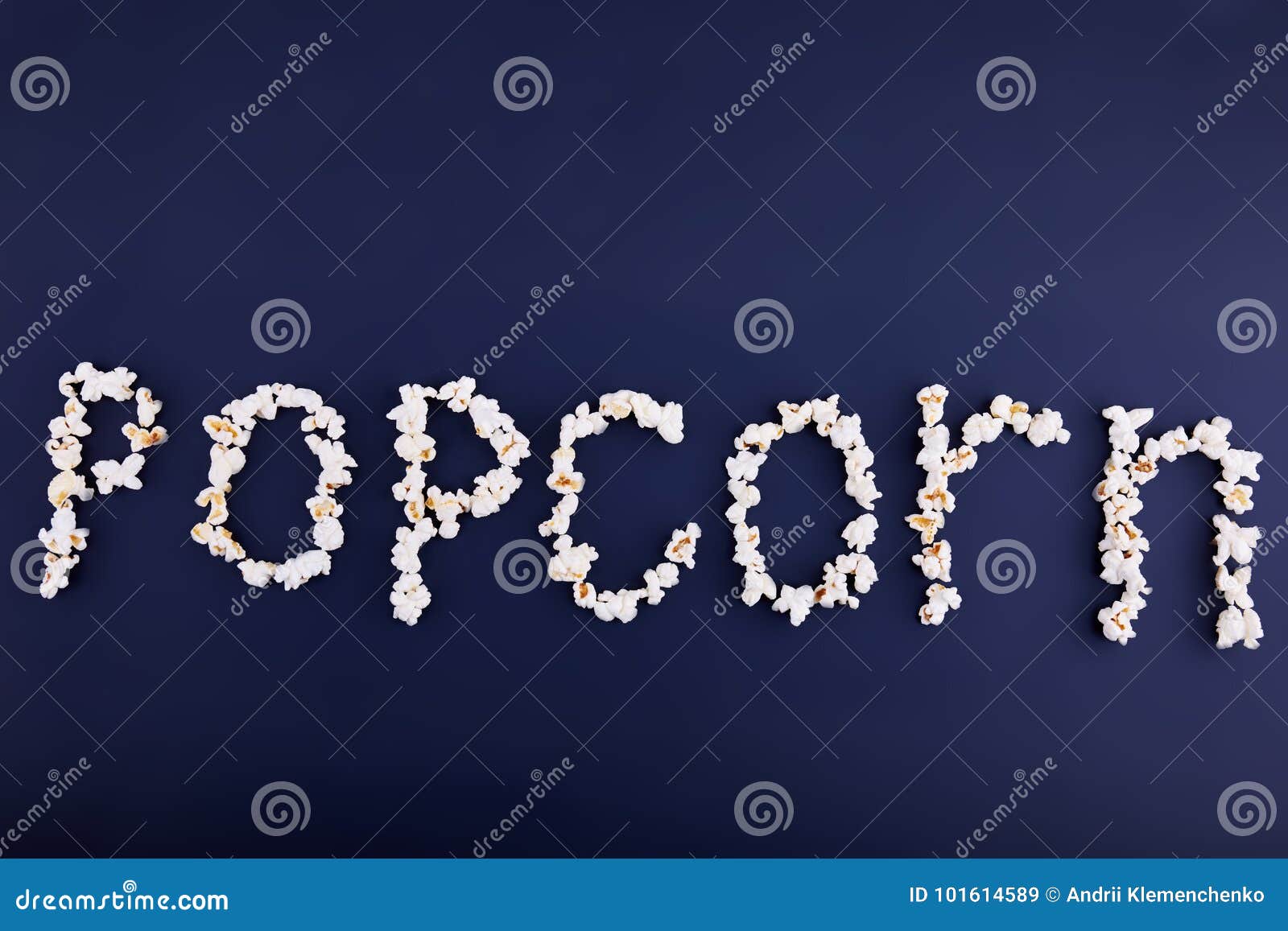 Word Popcorn Scattered on a Blue Background. Empty Space for Text Stock ...