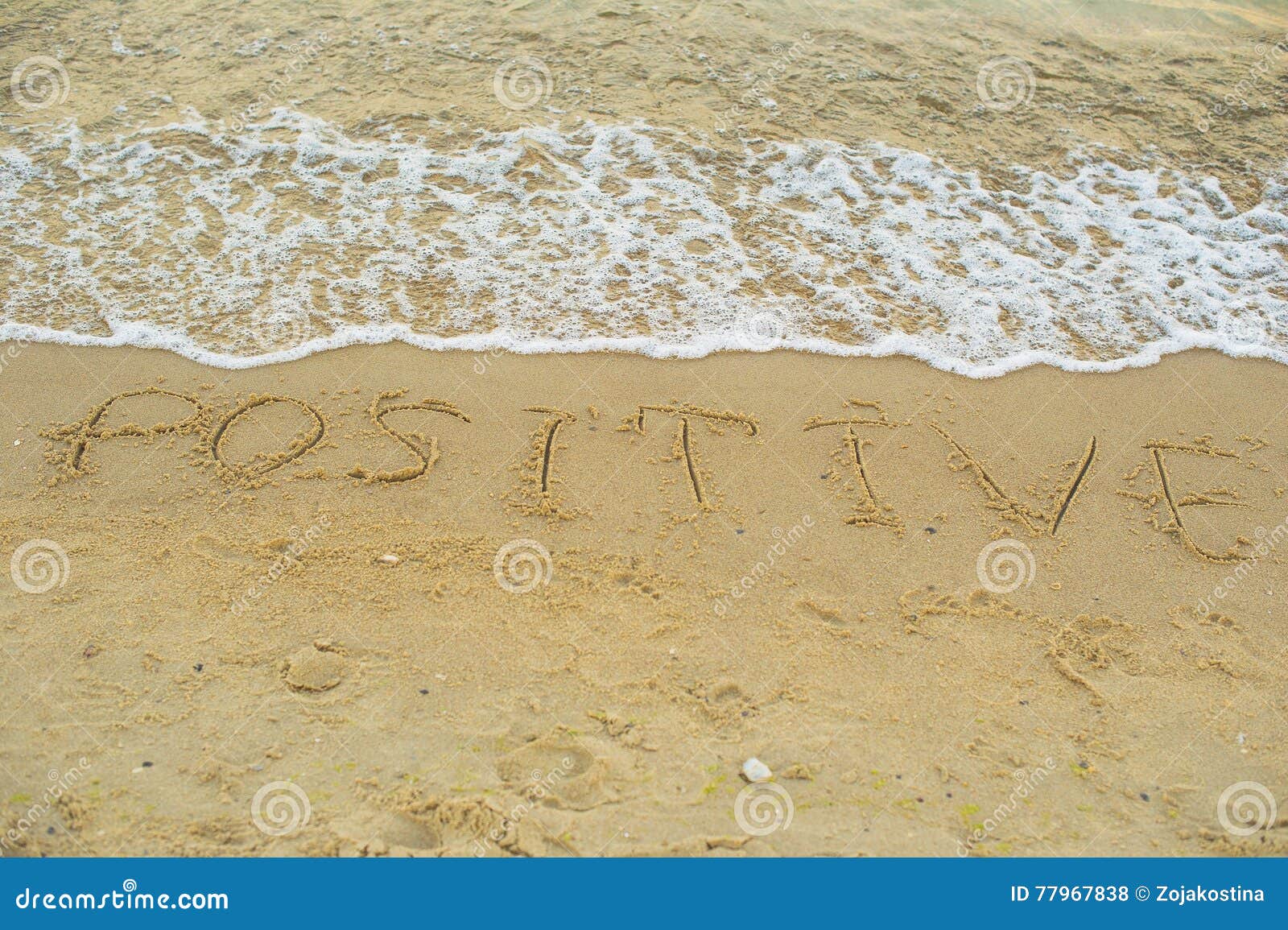 Word Positive Written on the Beach Sand Stock Photo - Image of sign ...