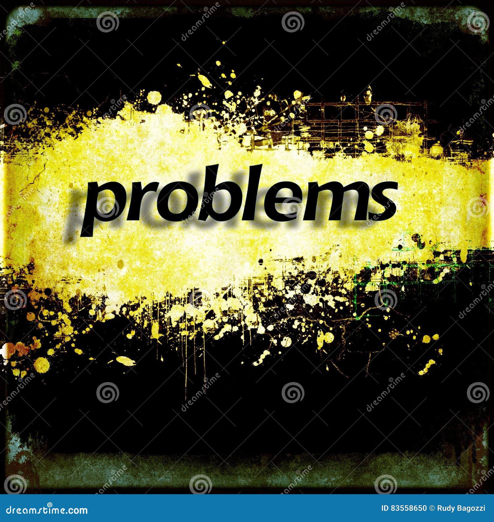 Word `problems` on Black and Yellow Grunge Background. Communication ...