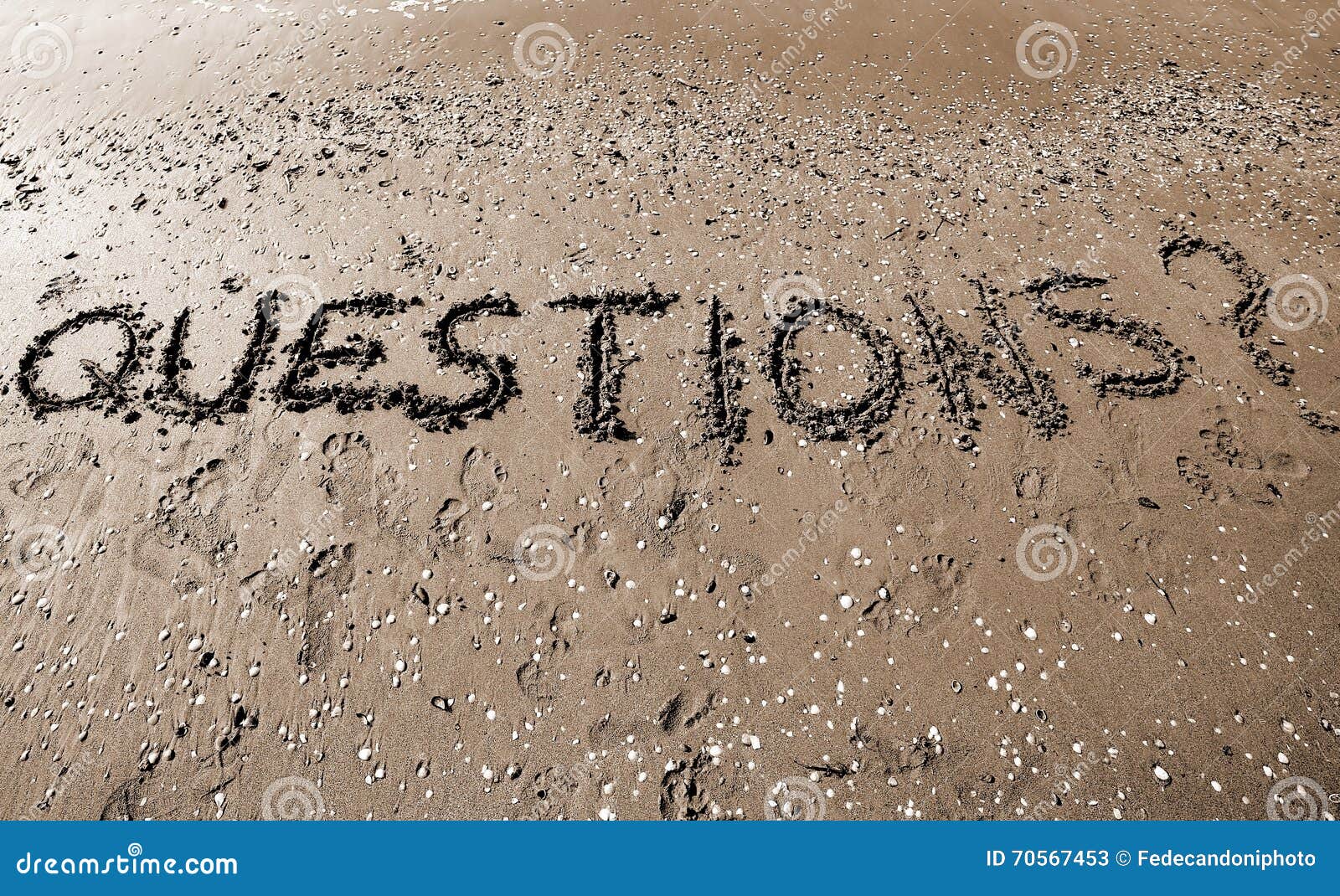 Word QUESTIONS Written in Large Letters on the Sand Stock Image - Image ...