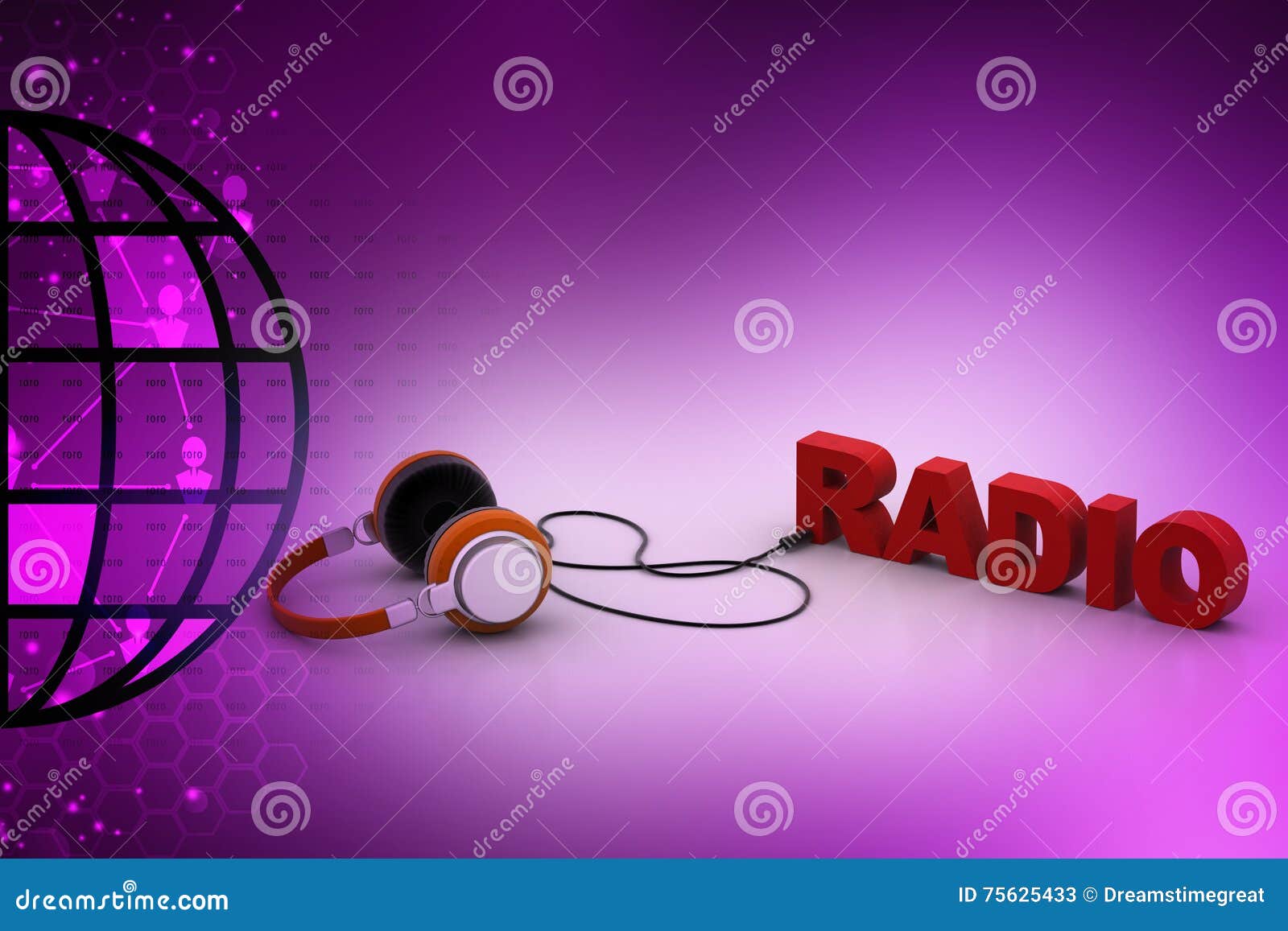 Word radio with head phone stock illustration. Illustration of ...