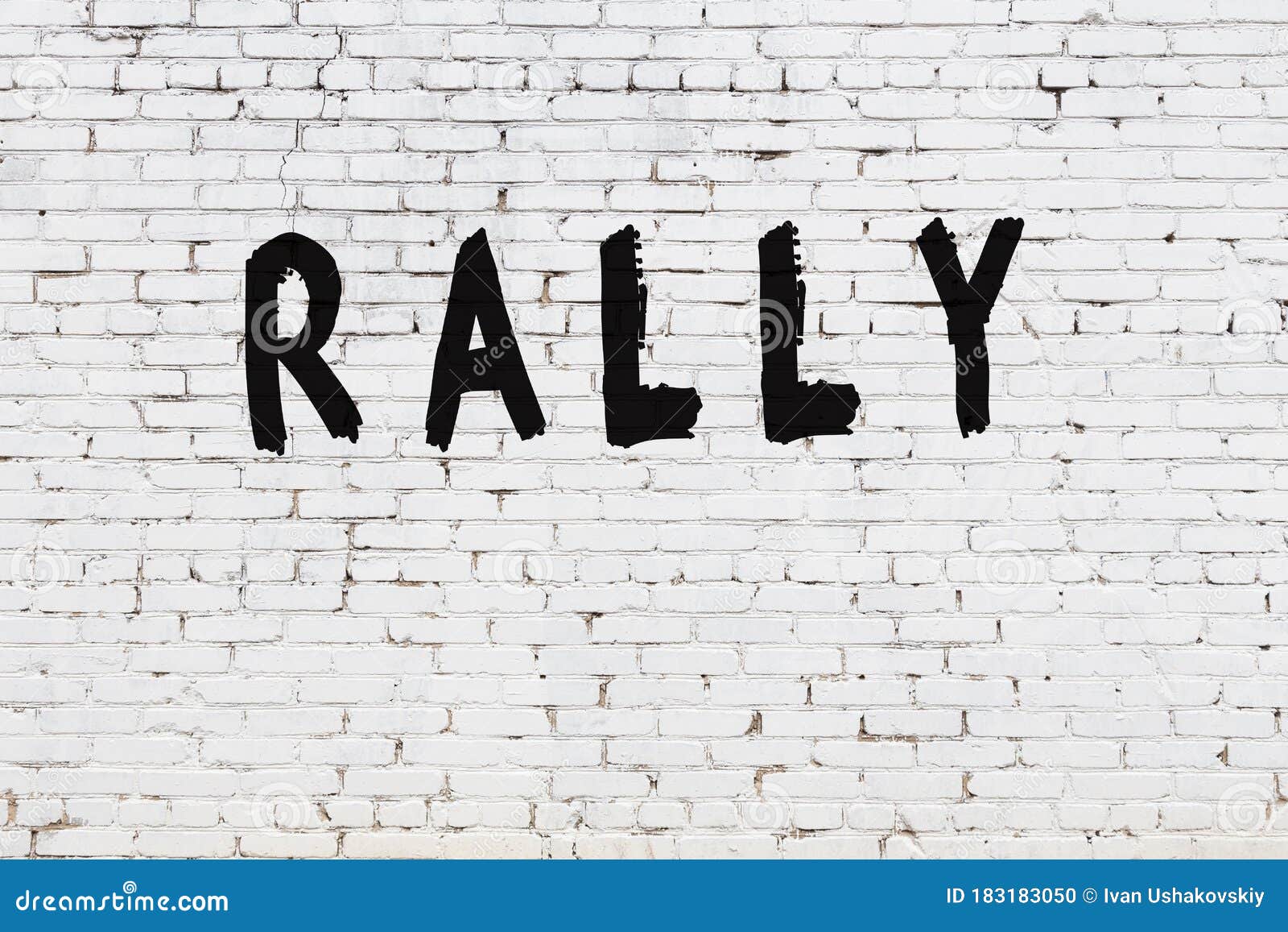Word Rally Painted on White Brick Wall Stock Photo - Image of word ...