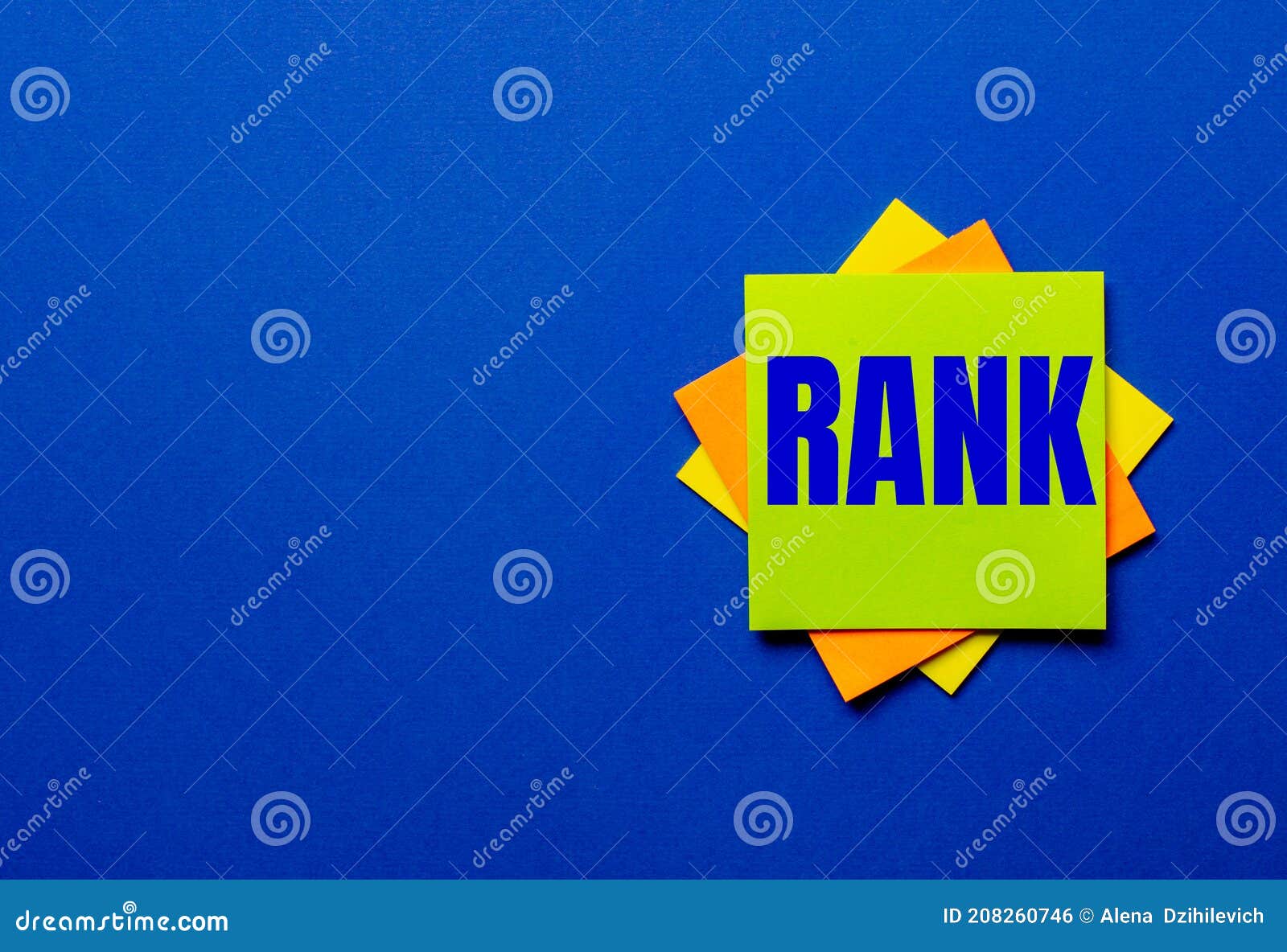The Word RANK is Written on Bright Stickers on a Blue Background Stock ...