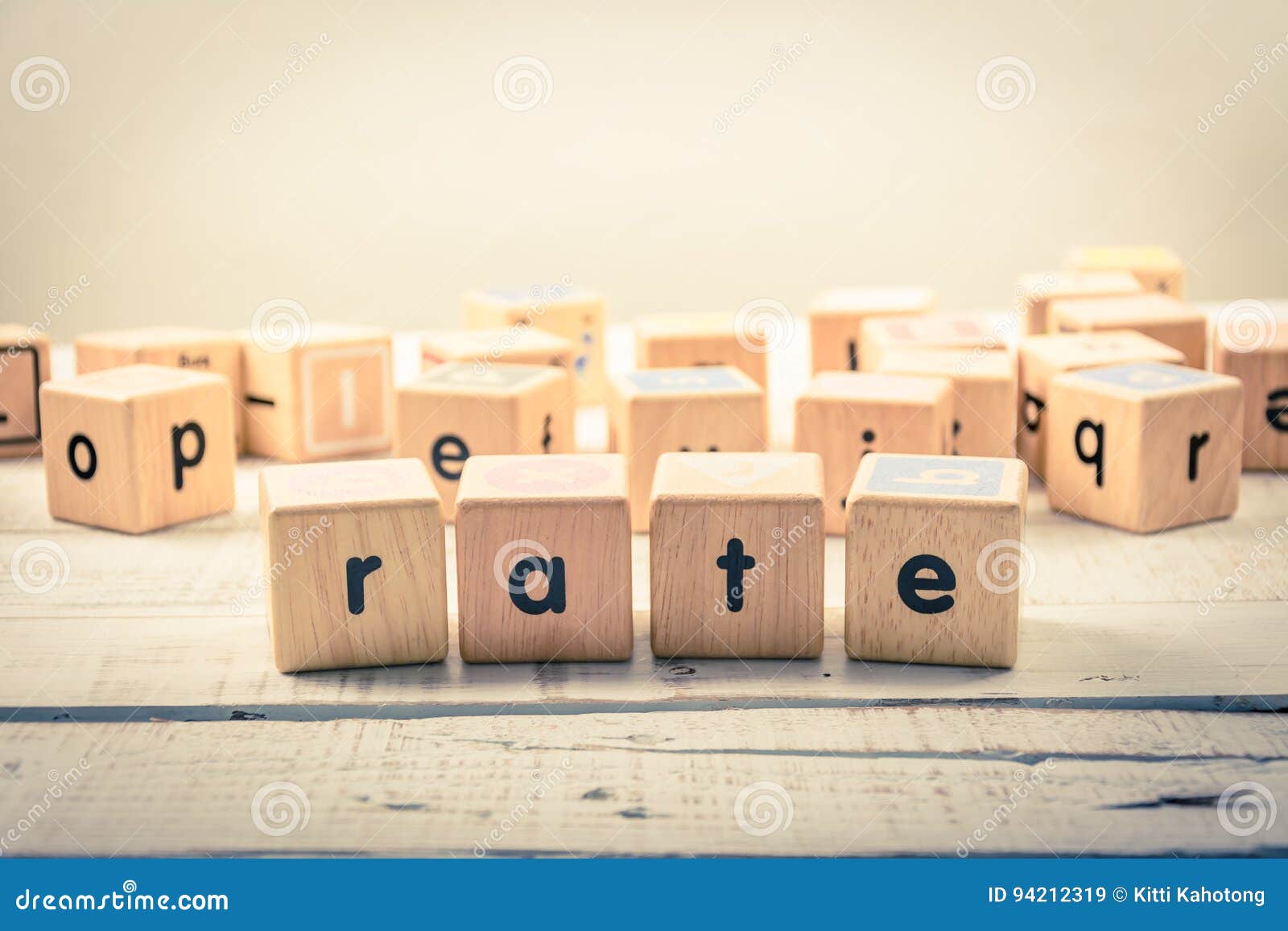 Word ` Rate ` Wood Cubic on the Wood Stock Image - Image of lower ...