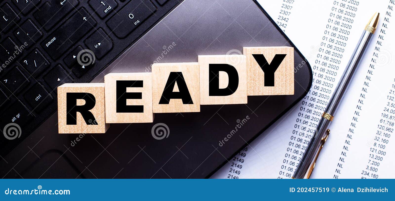 The Word READY is Written on Wooden Cubes Near the Handle Stock Image ...