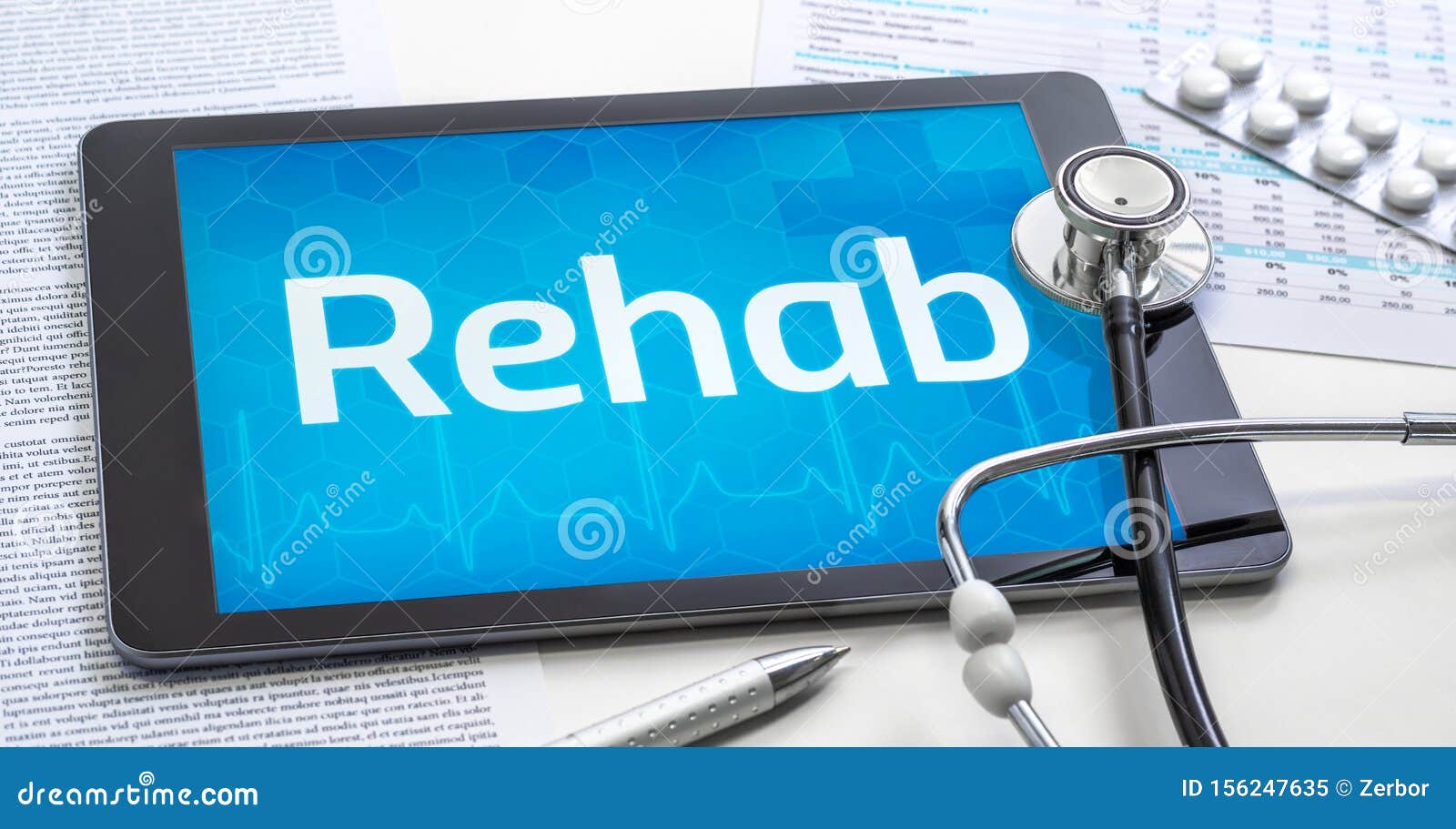 The Word Rehab on the Display of a Tablet Stock Image - Image of laptop ...