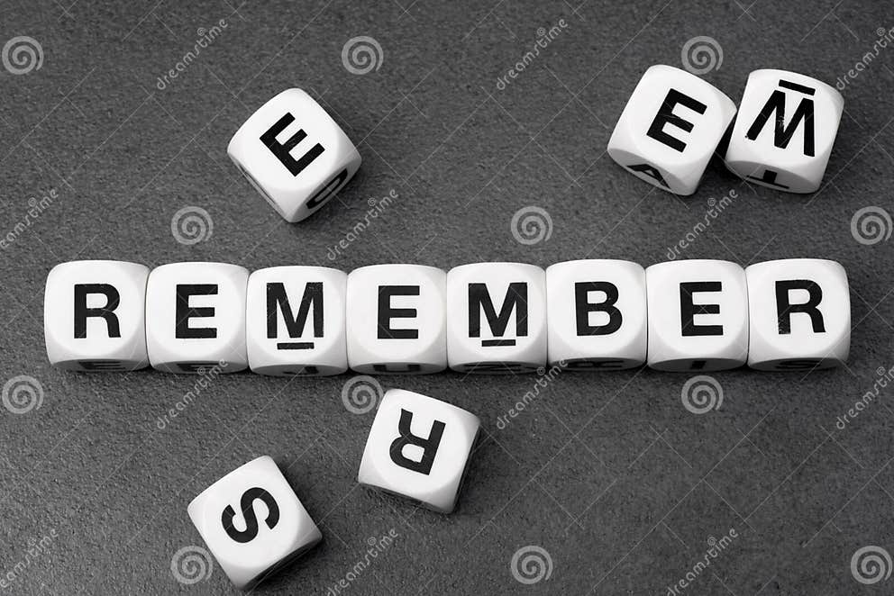 Word remamber on toy cubes stock photo. Image of knowledge - 93950228