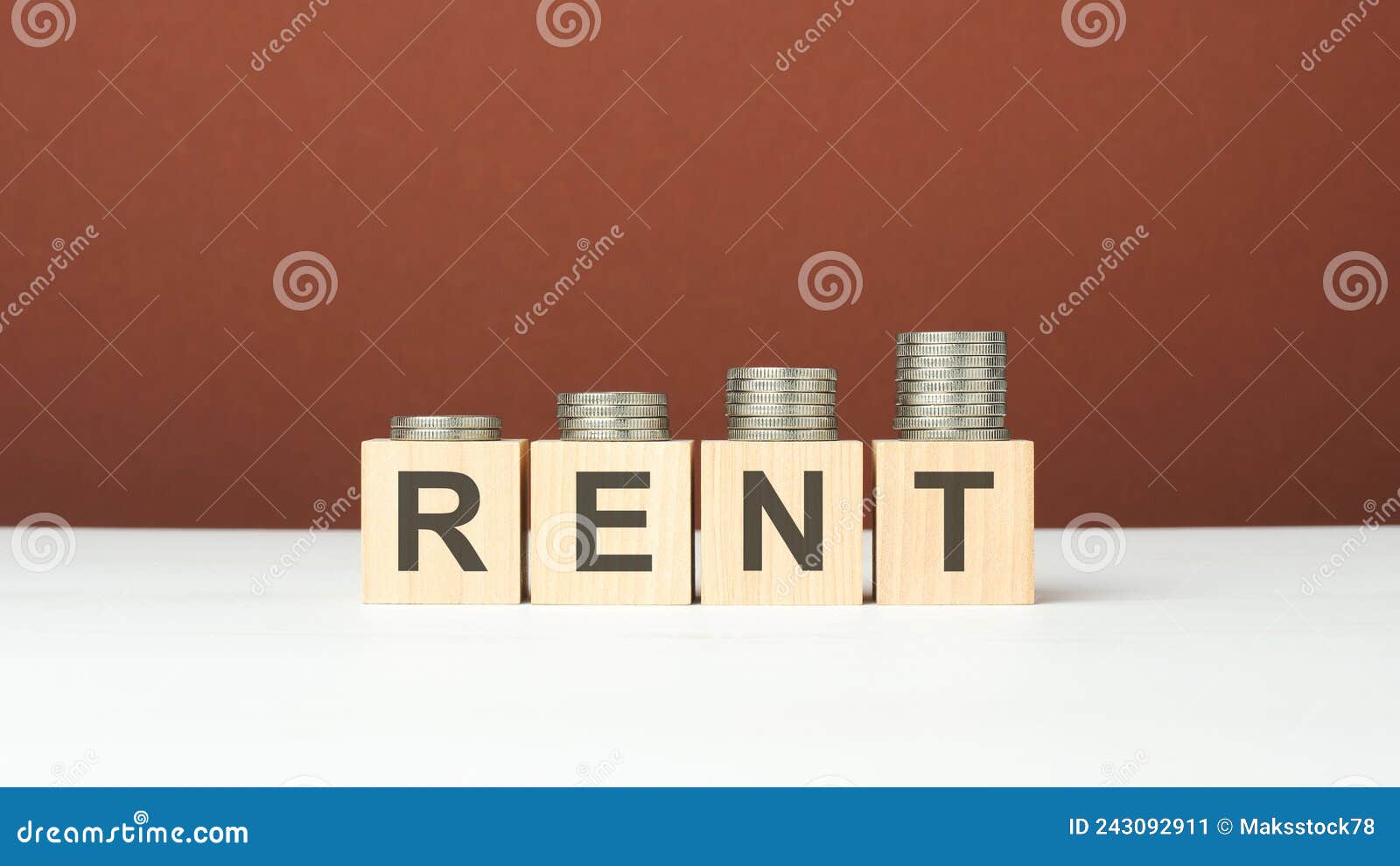 Word Rent on Wooden Blocks in Brown Background with Increasing Stack of ...