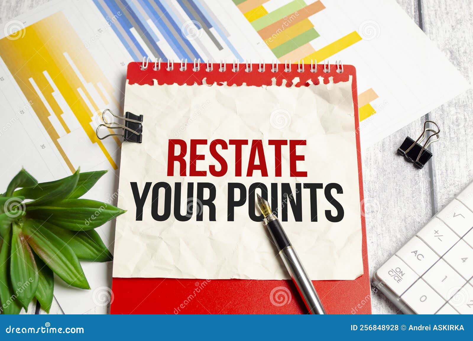 Word RESTATE YOUR POINTS on Yellow Sheet of Paper and Red Notepad Stock ...