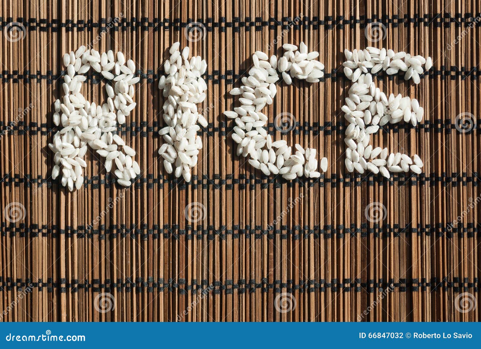 Word Rice Written with Rice Grains on a Wicker Placemat Stock Photo ...