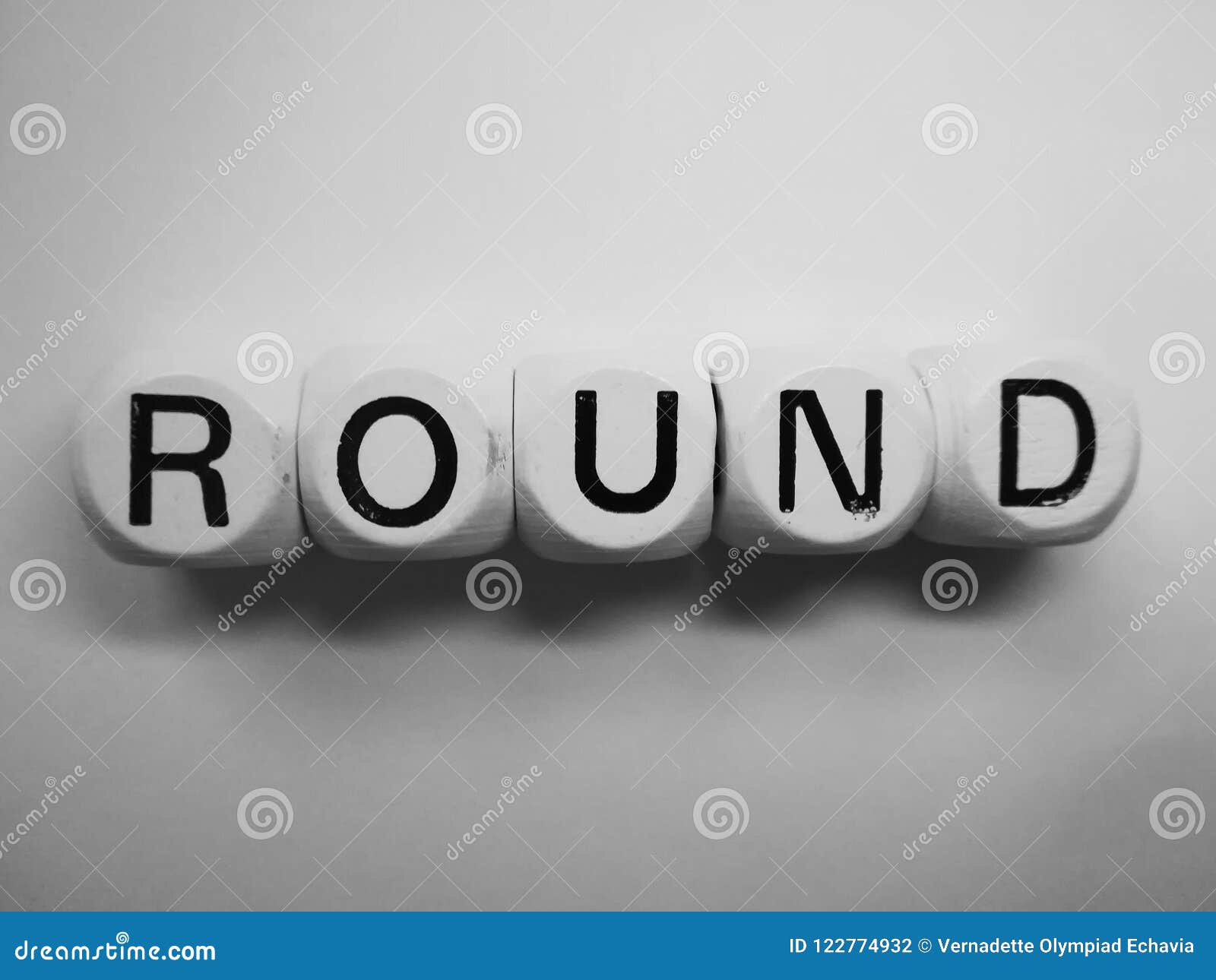 Word round spelled on dice stock photo. Image of letters - 122774932