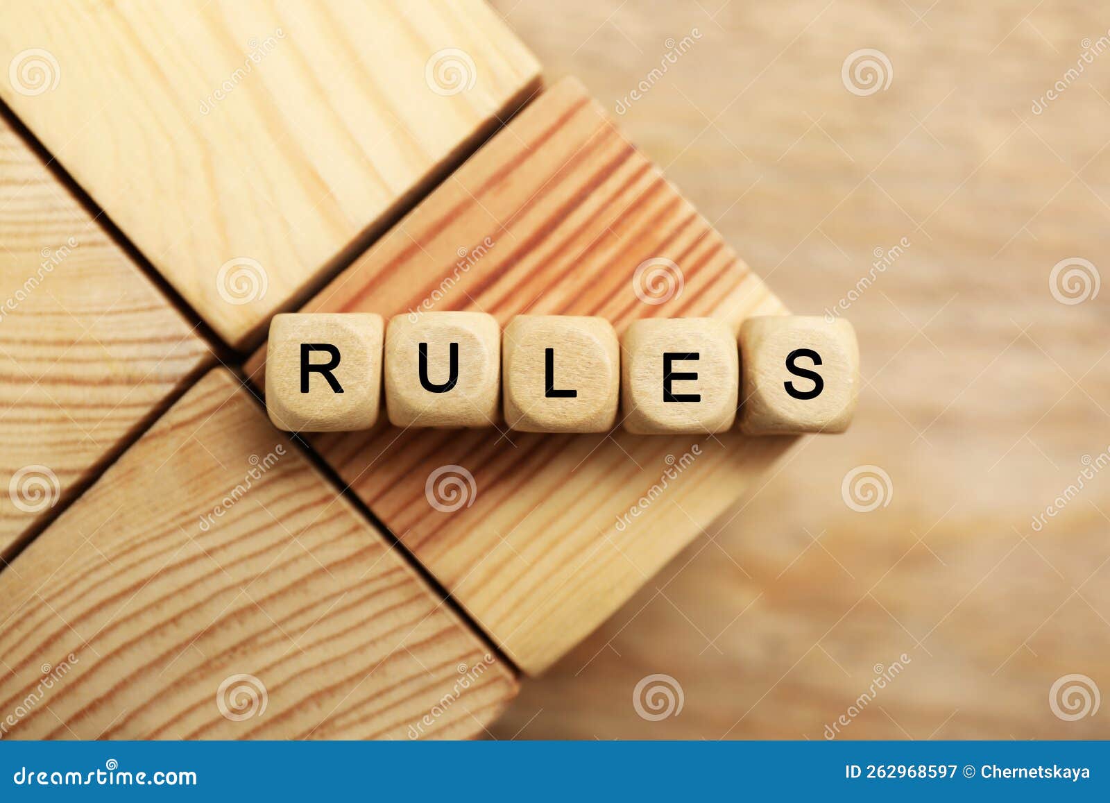 Word Rules Made of Cubes with Letters on Wooden Blocks, Top View Stock ...