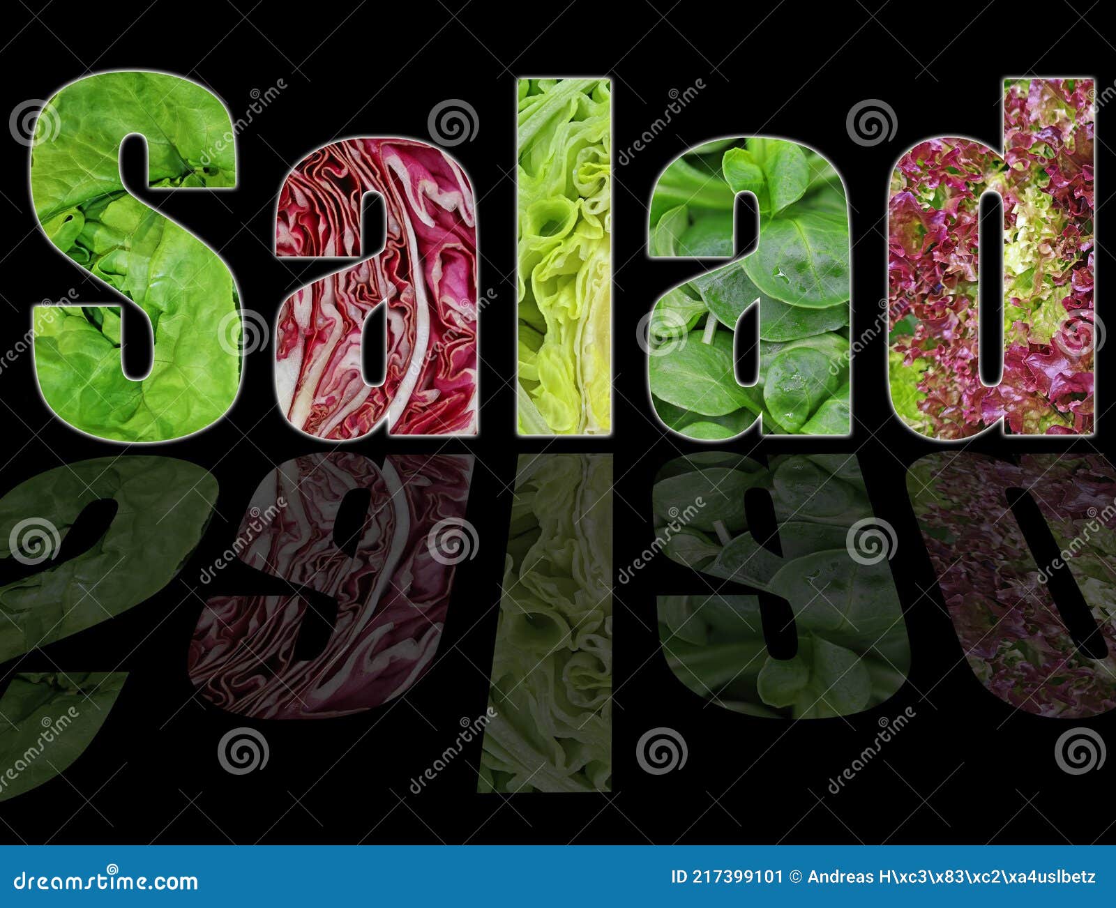 The Word Salad with Various Lettuces in Letter Shape Isolated on Black ...