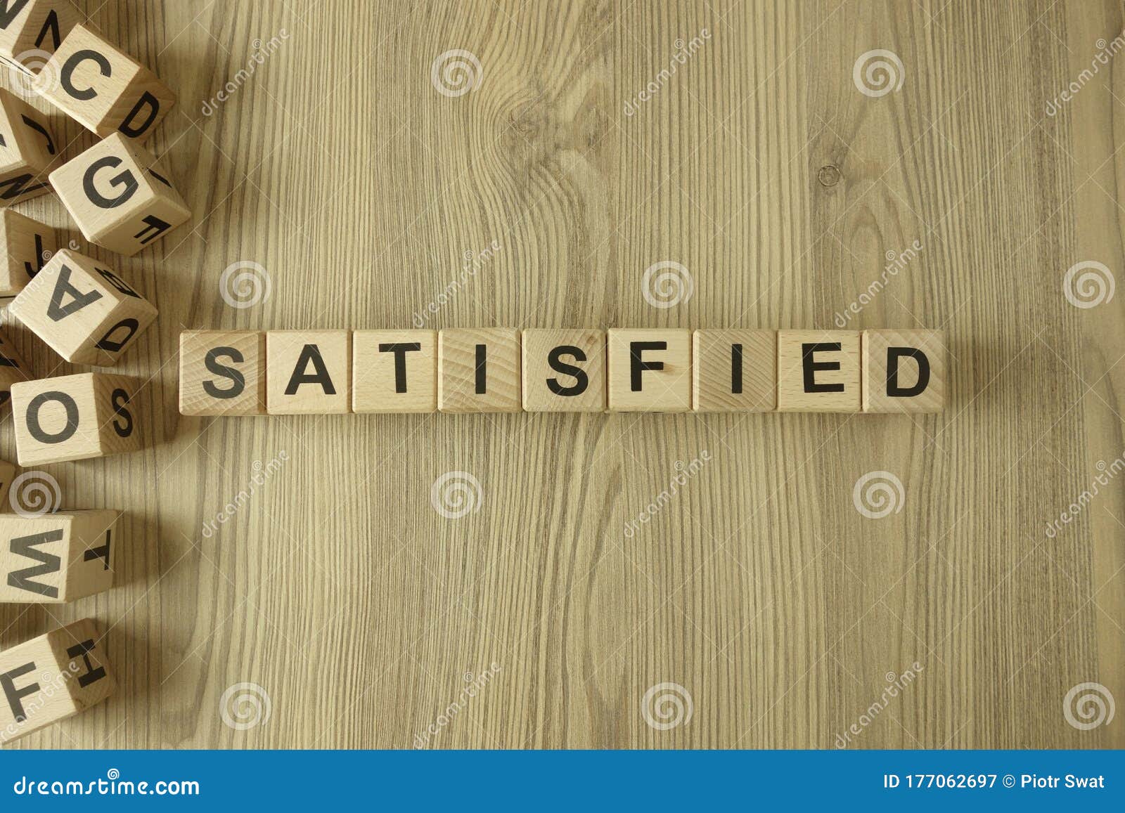 Word Satisfied from Wooden Blocks Stock Image - Image of proud, happy ...