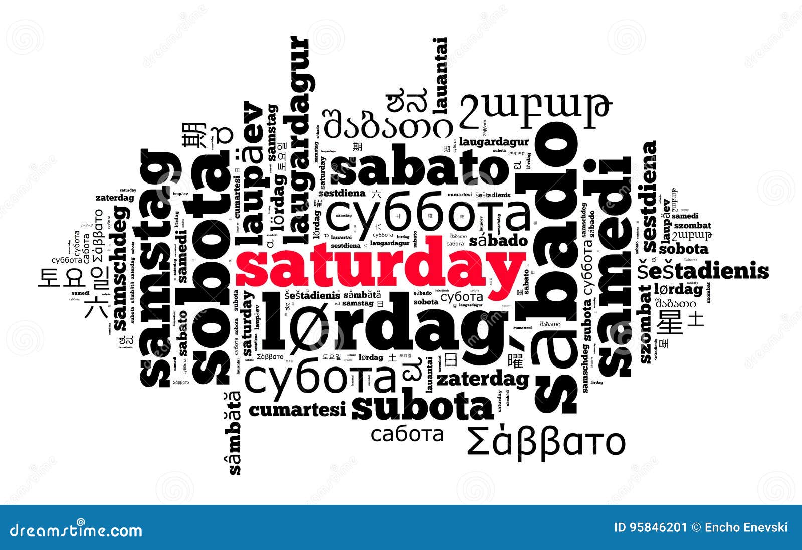 Word Saturday in Different Languages Stock Illustration - Illustration ...