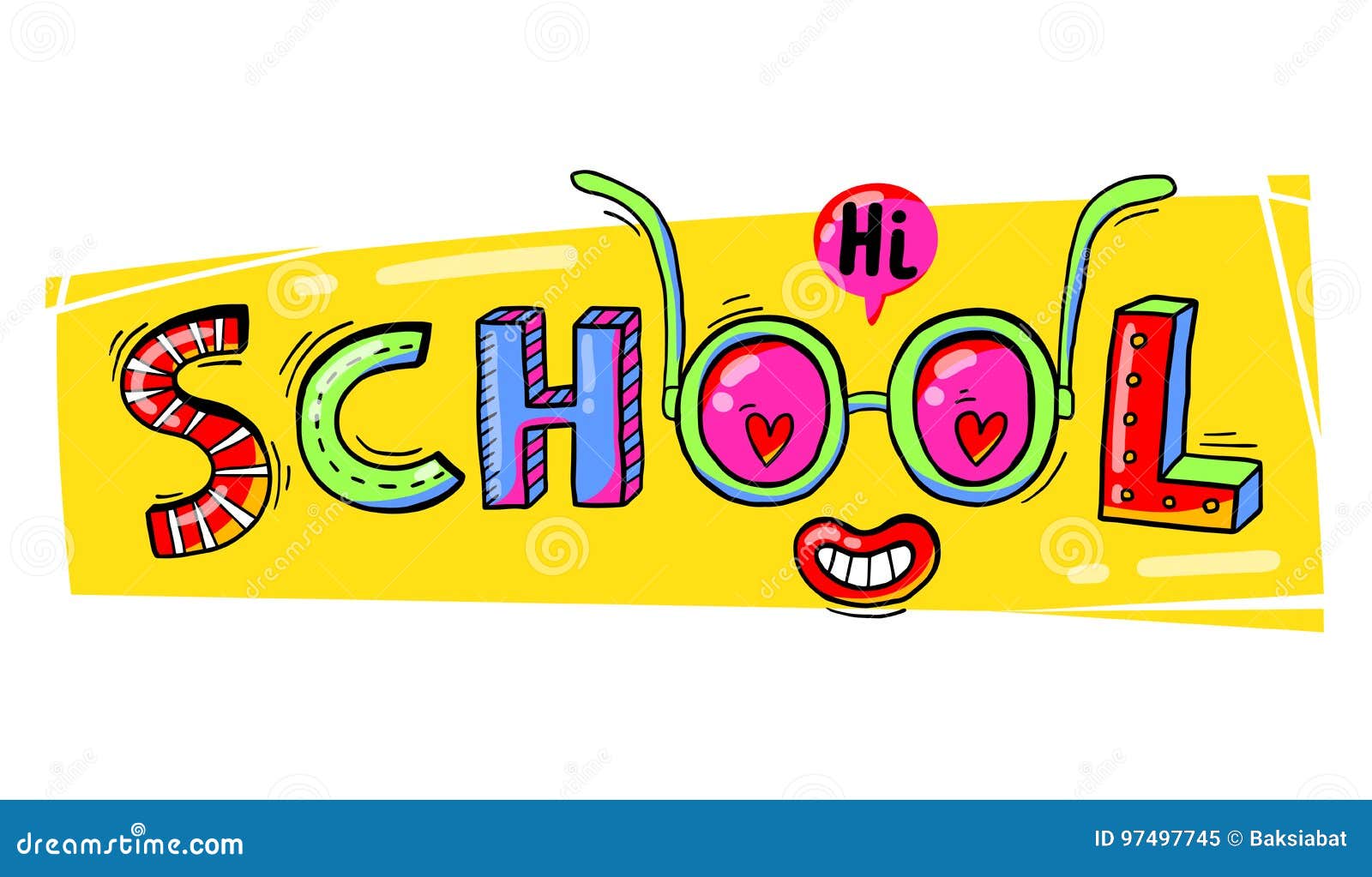 Word School Hand Drawn in a Fun Cartoon Style.Vector Illustration Stock ...