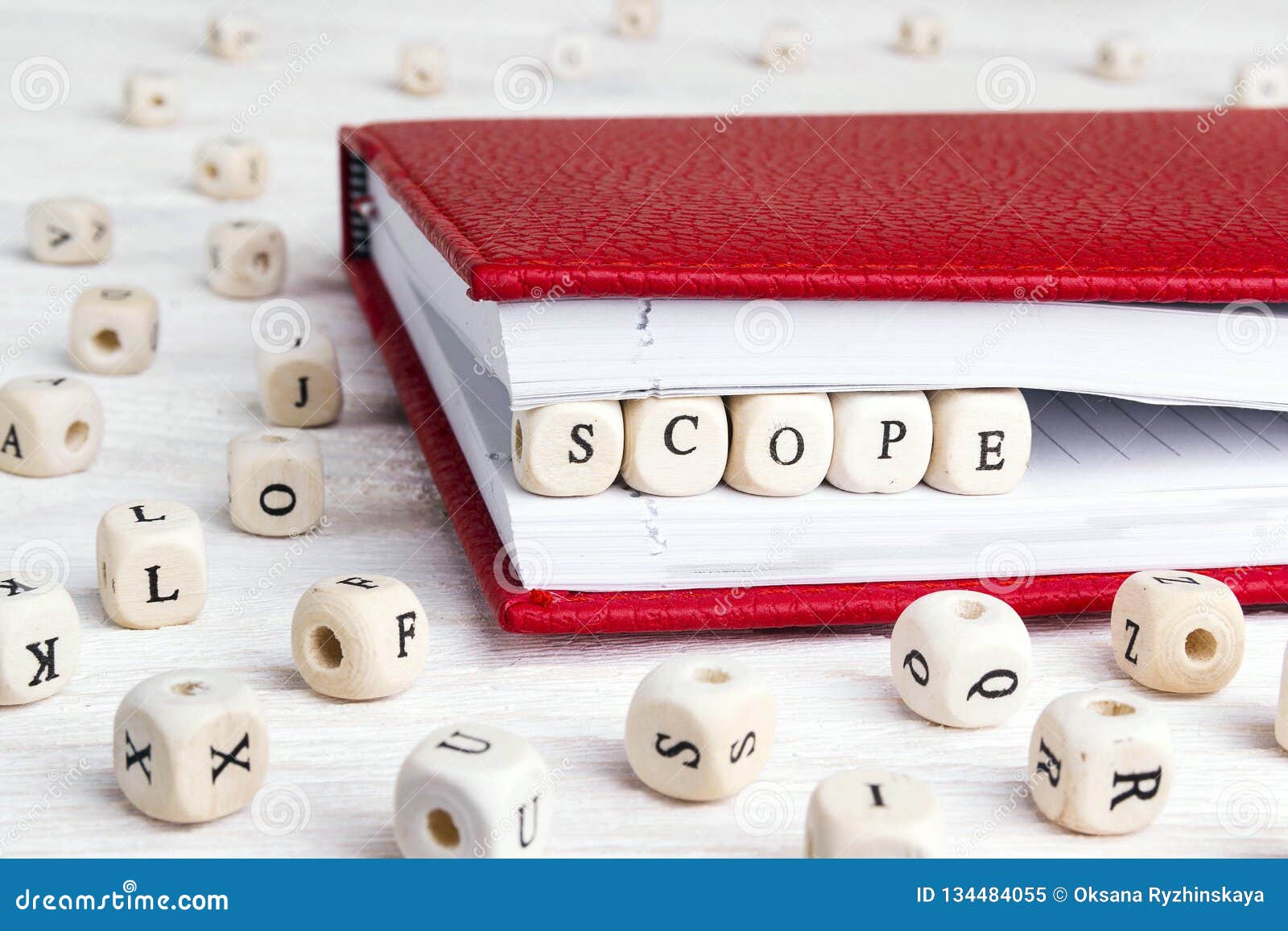 Word Scope Written in Wooden Blocks in Red Notebook on White Wooden ...