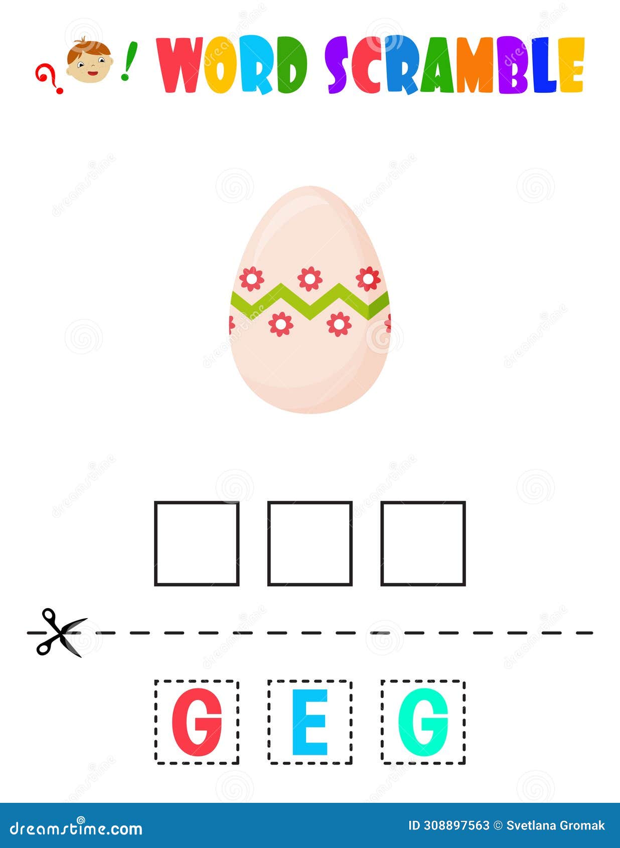 Word scramble. Easter egg stock vector. Illustration of play - 308897563