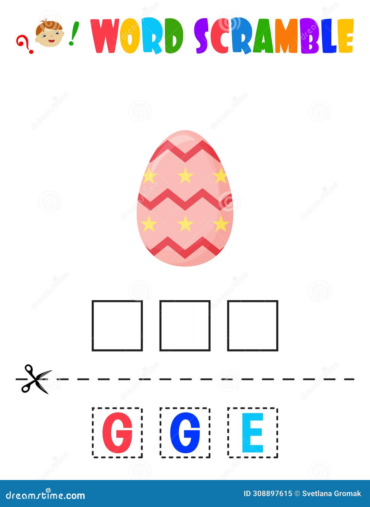 Word scramble. Easter egg stock vector. Illustration of cartoon - 308897615