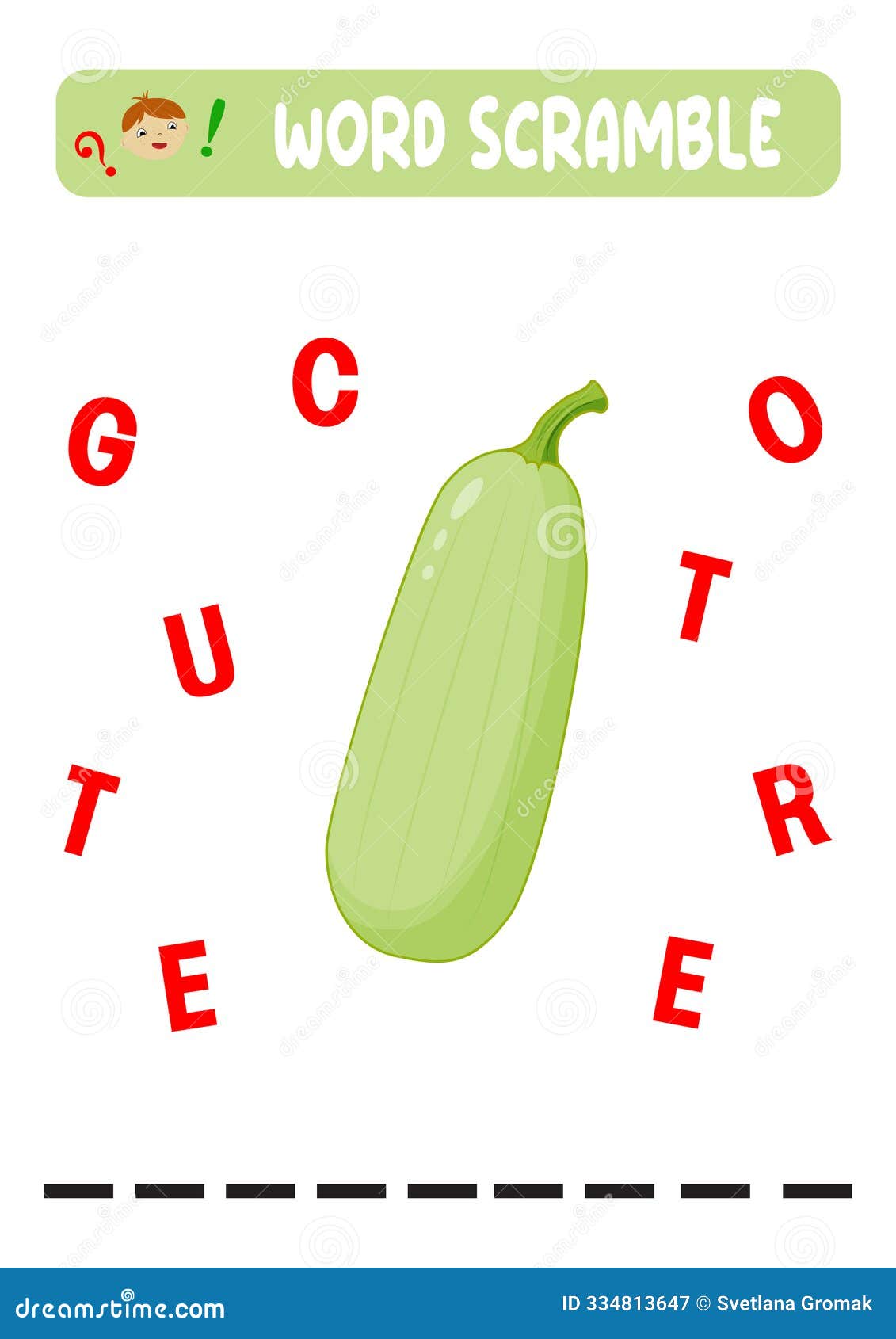 Word Scramble. Green Courgette. Educational Sheet For Children Cartoon ...