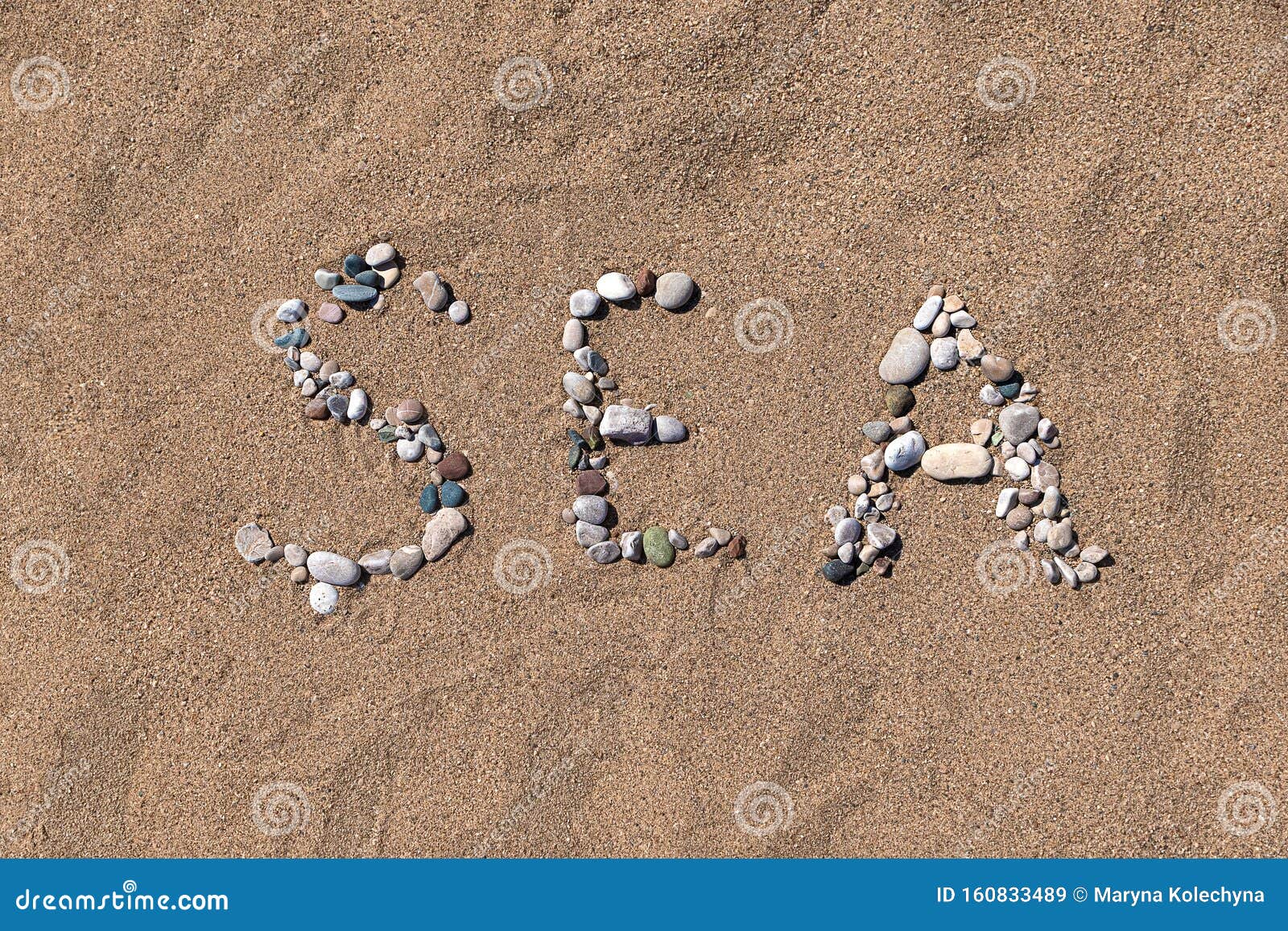 The Word SEA Created with Color Sea Pebbles the Sand Stock Image ...