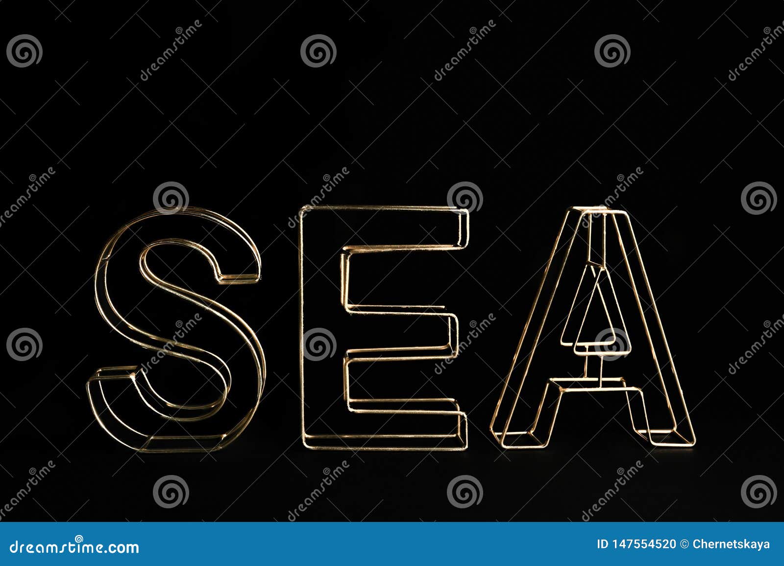 Word SEA of Decorative Gold Letters on Black Stock Photo - Image of ...