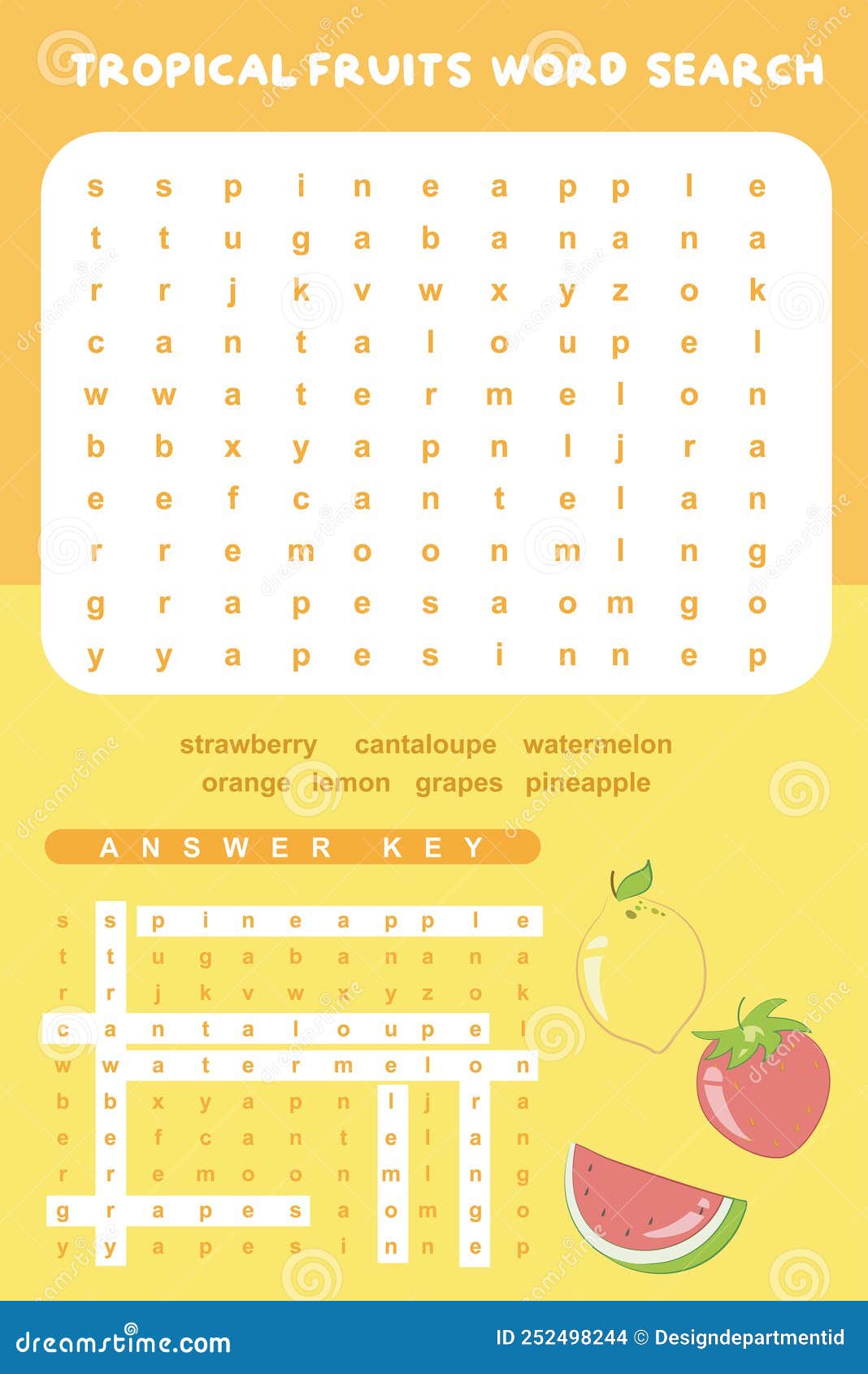 Tropical Fruits Word Search Worksheet Vector Illustration ... Tropical Fruits Word Search Worksheet Vector Illustration ...