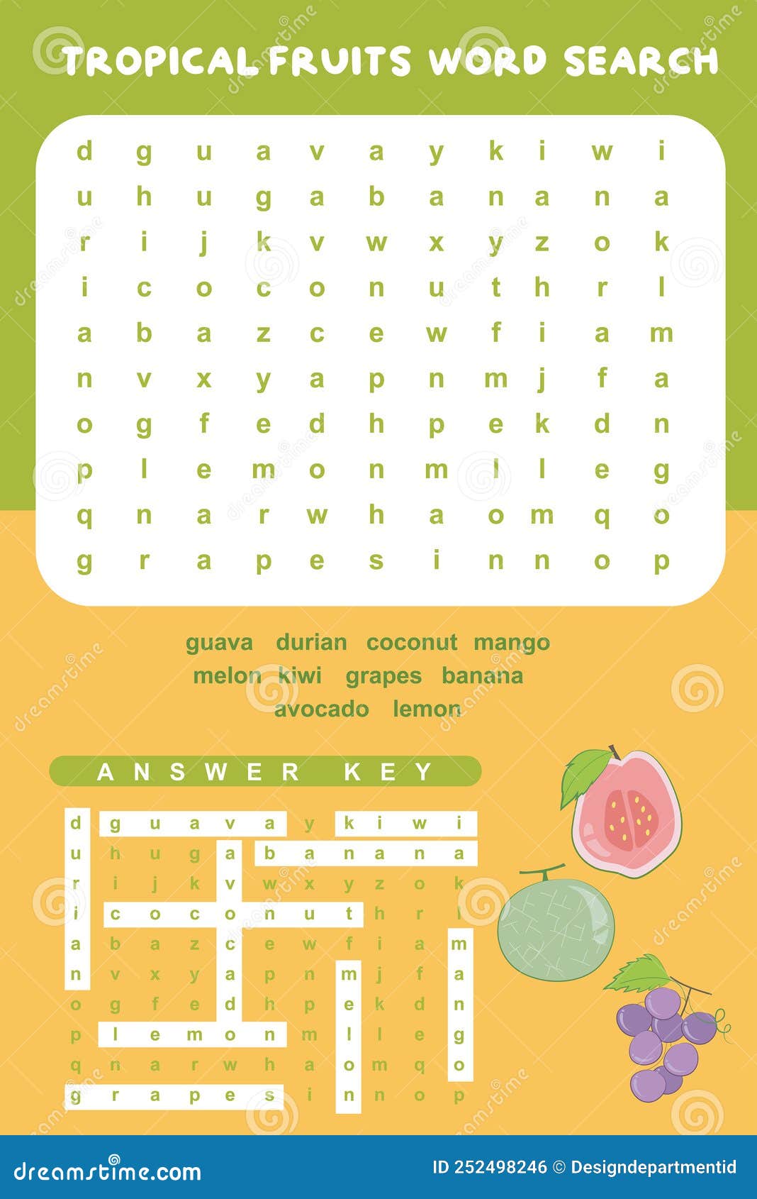 Tropical Fruits Word Search Worksheet Vector Illustration ... Tropical Fruits Word Search Worksheet Vector Illustration ...