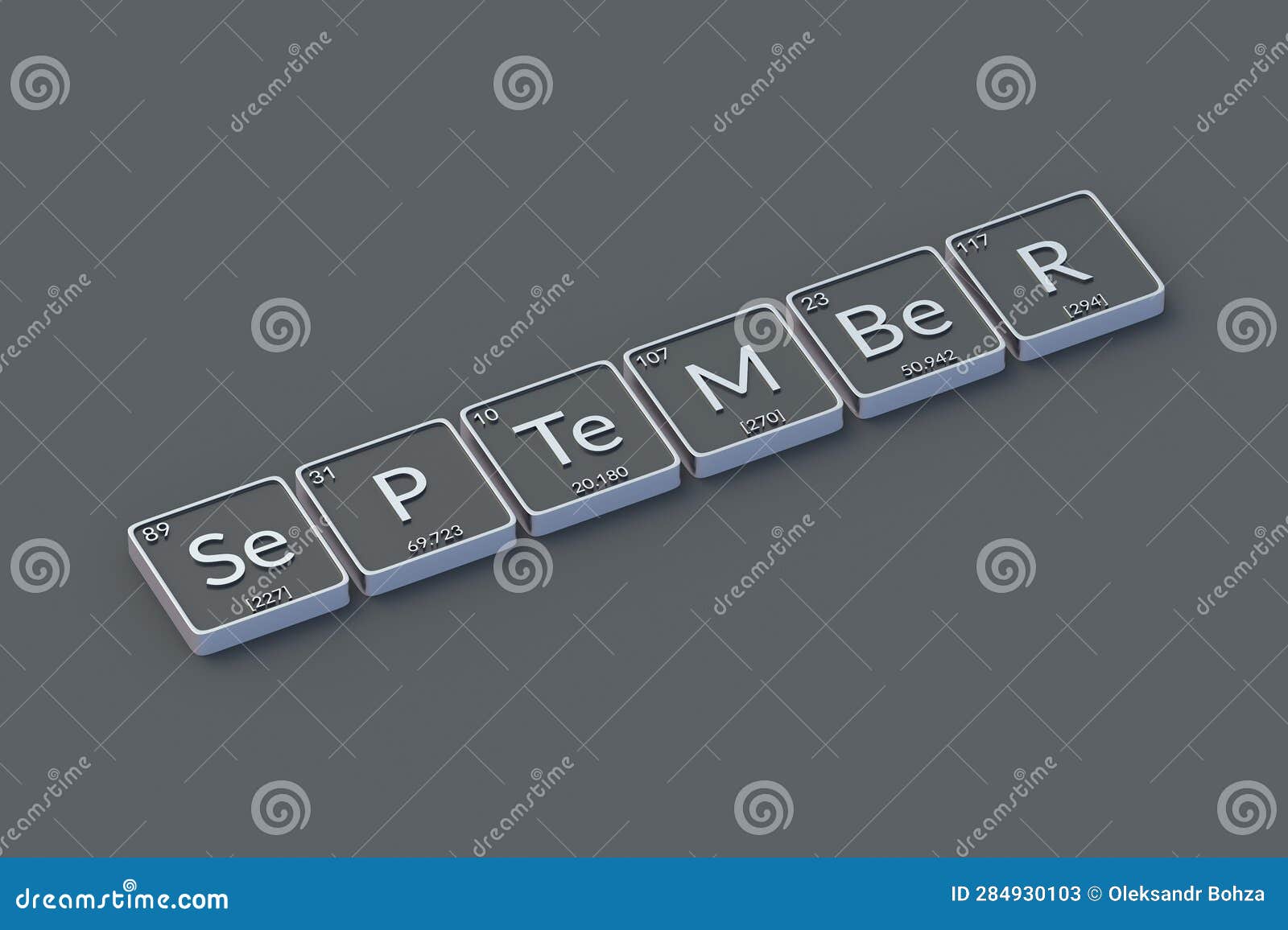 Word September in Periodic Table of Elements Style on Metallic Buttons ...